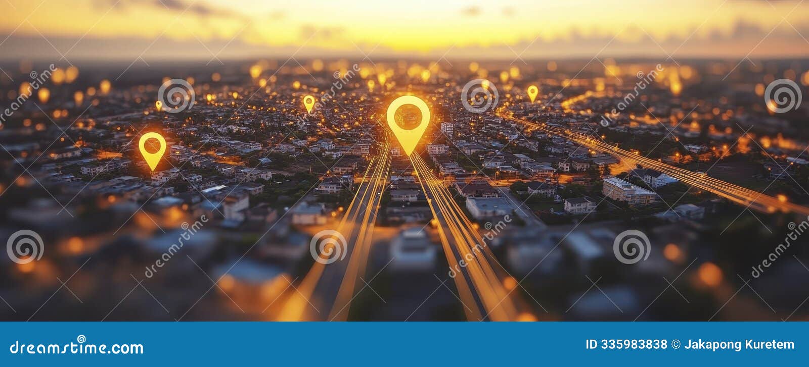 Virtual Grid City Map with Glowing Location Pins and Digital ...