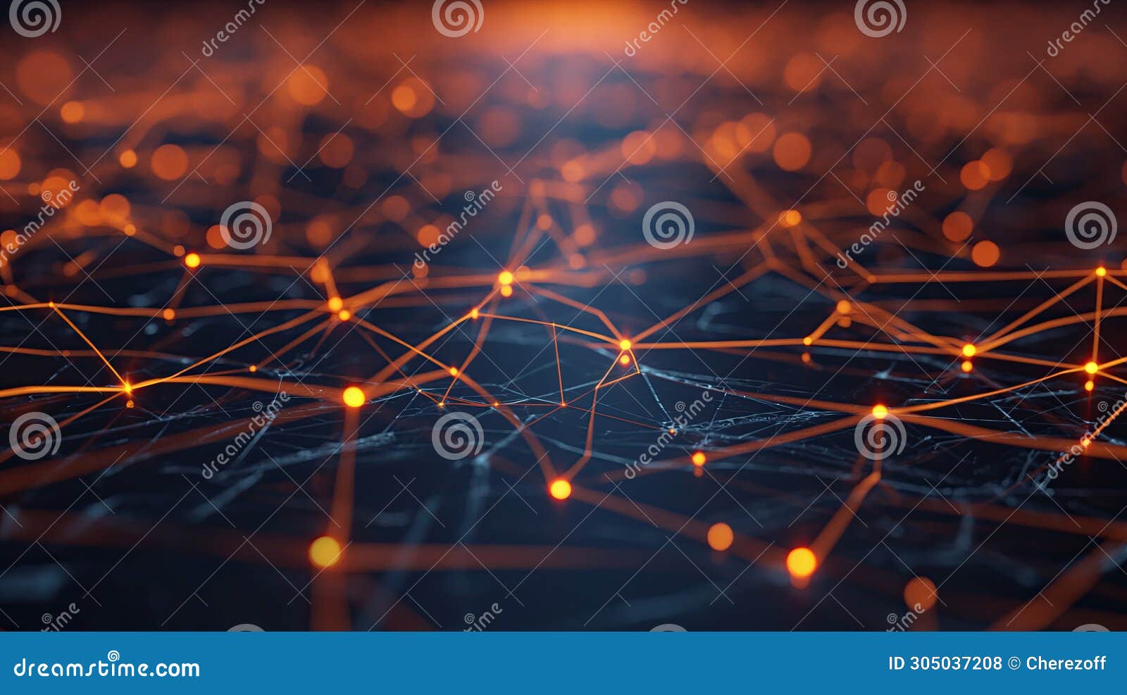 A Virtual Grid of Glowing Lines and Dots at Nodes Stock Photo - Image ...