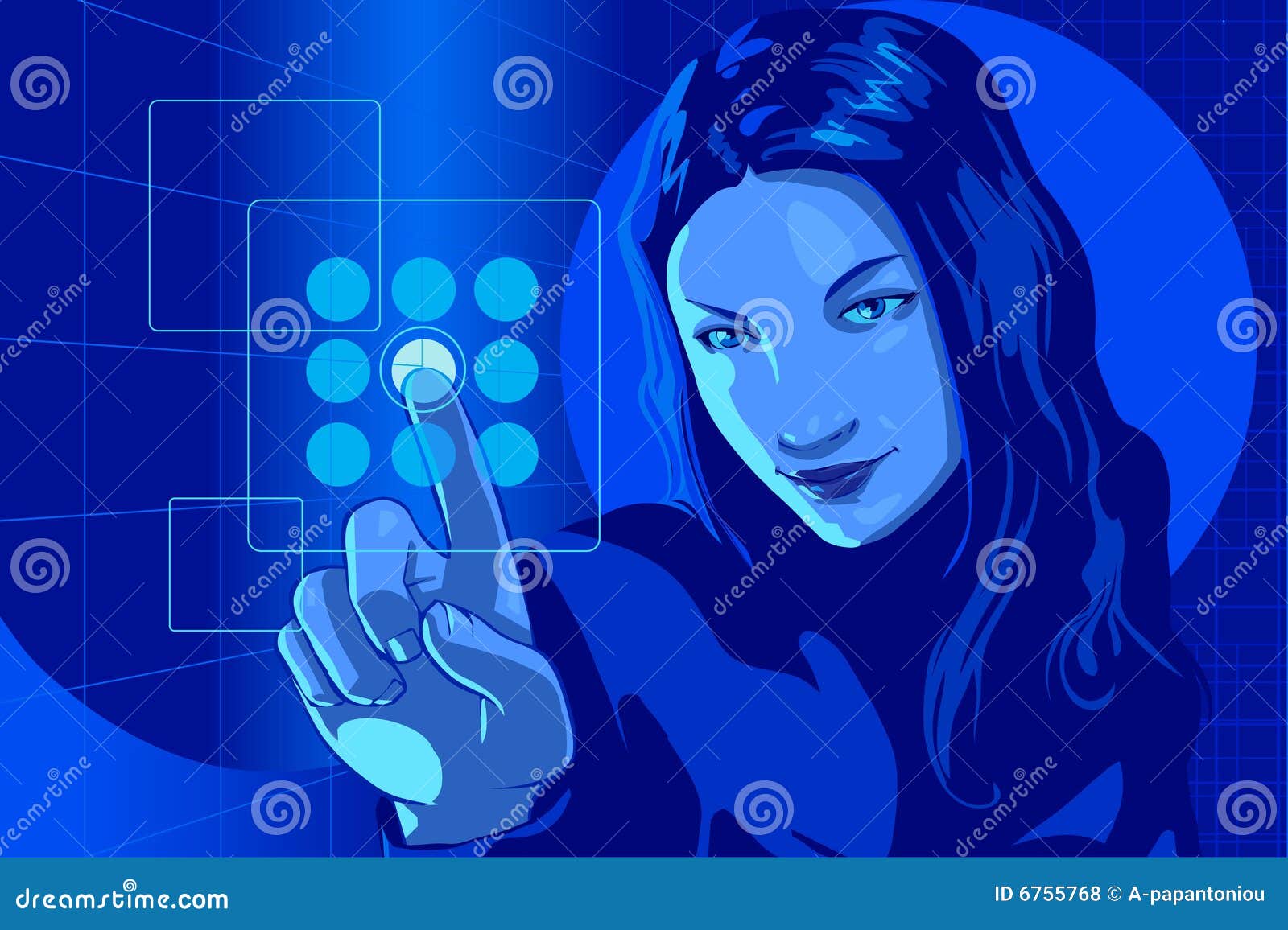 Virtual Hacker Girl Blue stock vector. Illustration of digital - 6755768
