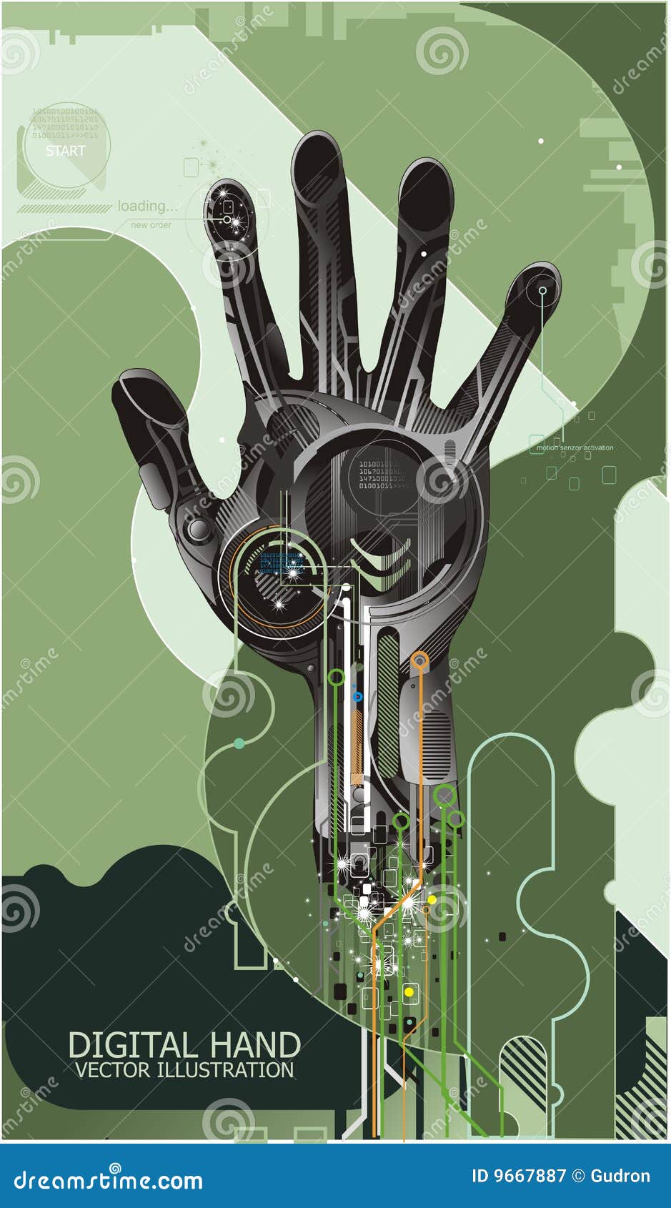 Virtual Hand on Futuristic Dsign Stock Illustration - Illustration of ...