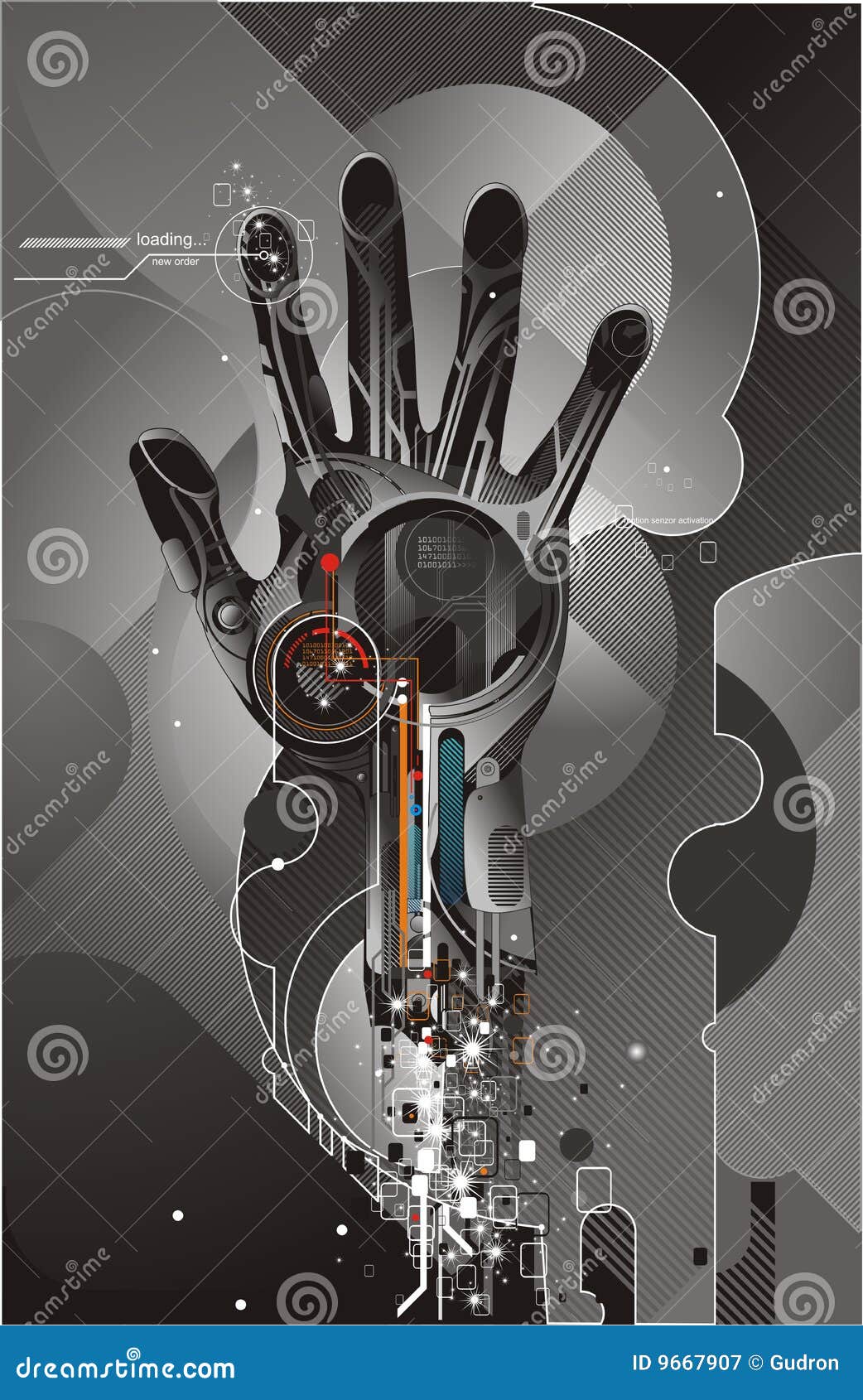 Virtual Hand on Futuristic Dsign Stock Illustration - Illustration of ...