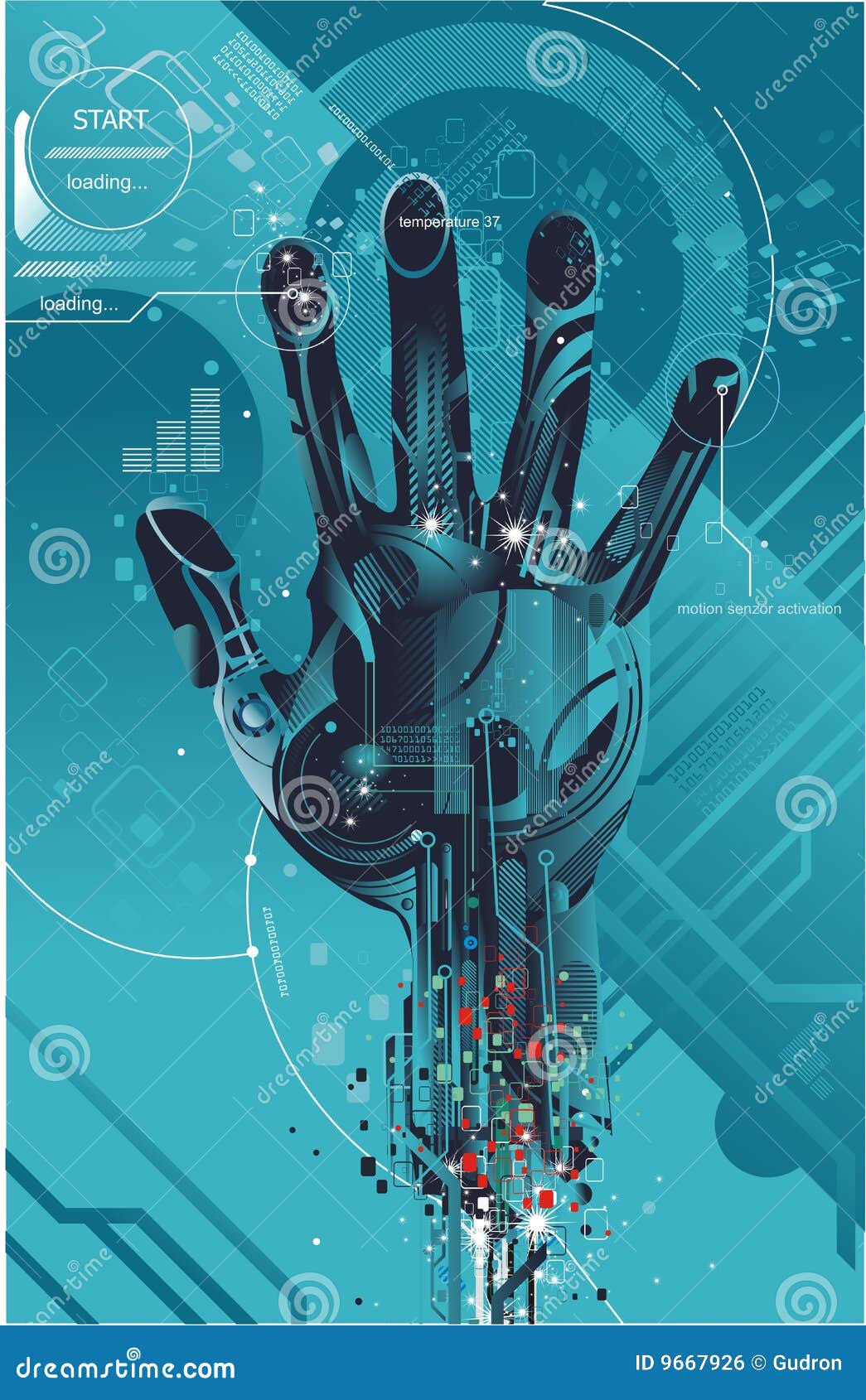 Virtual Hand on Futuristic Dsign Stock Illustration - Illustration of ...