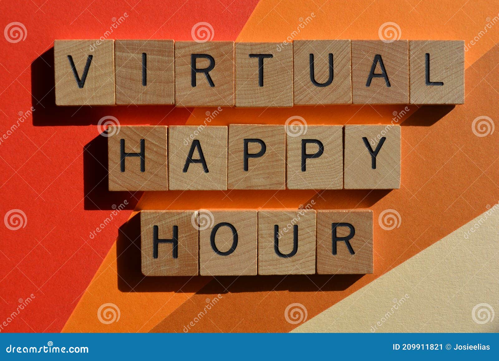 Virtual Happy Hour, Words in 3D Wooden Alphabet Letters Isolated on ...