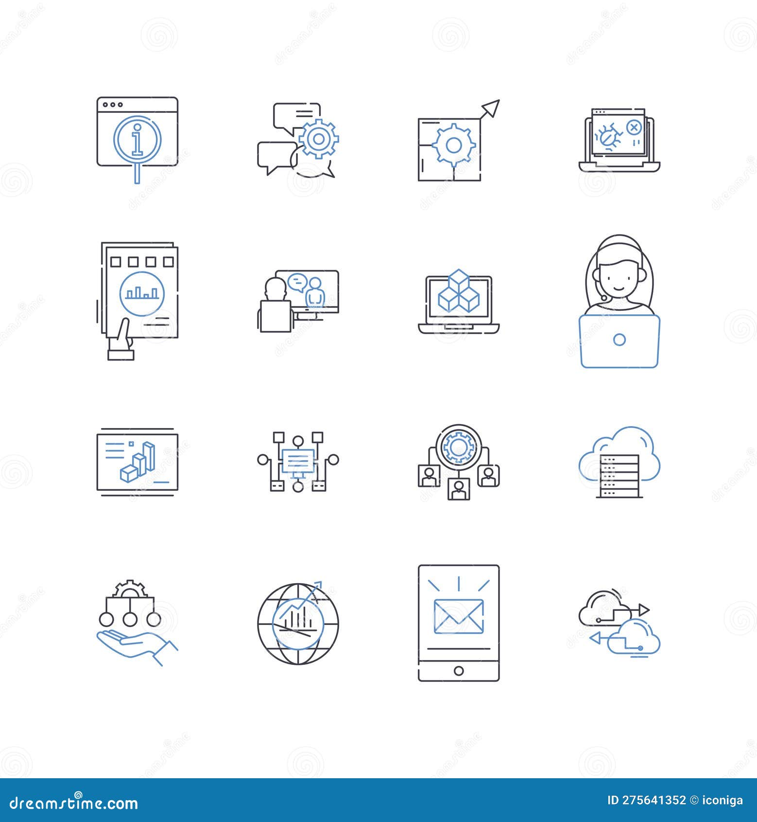 Virtual Hardware Line Icons Collection Simulation Emulation Virtualization Cloud Hypervisor