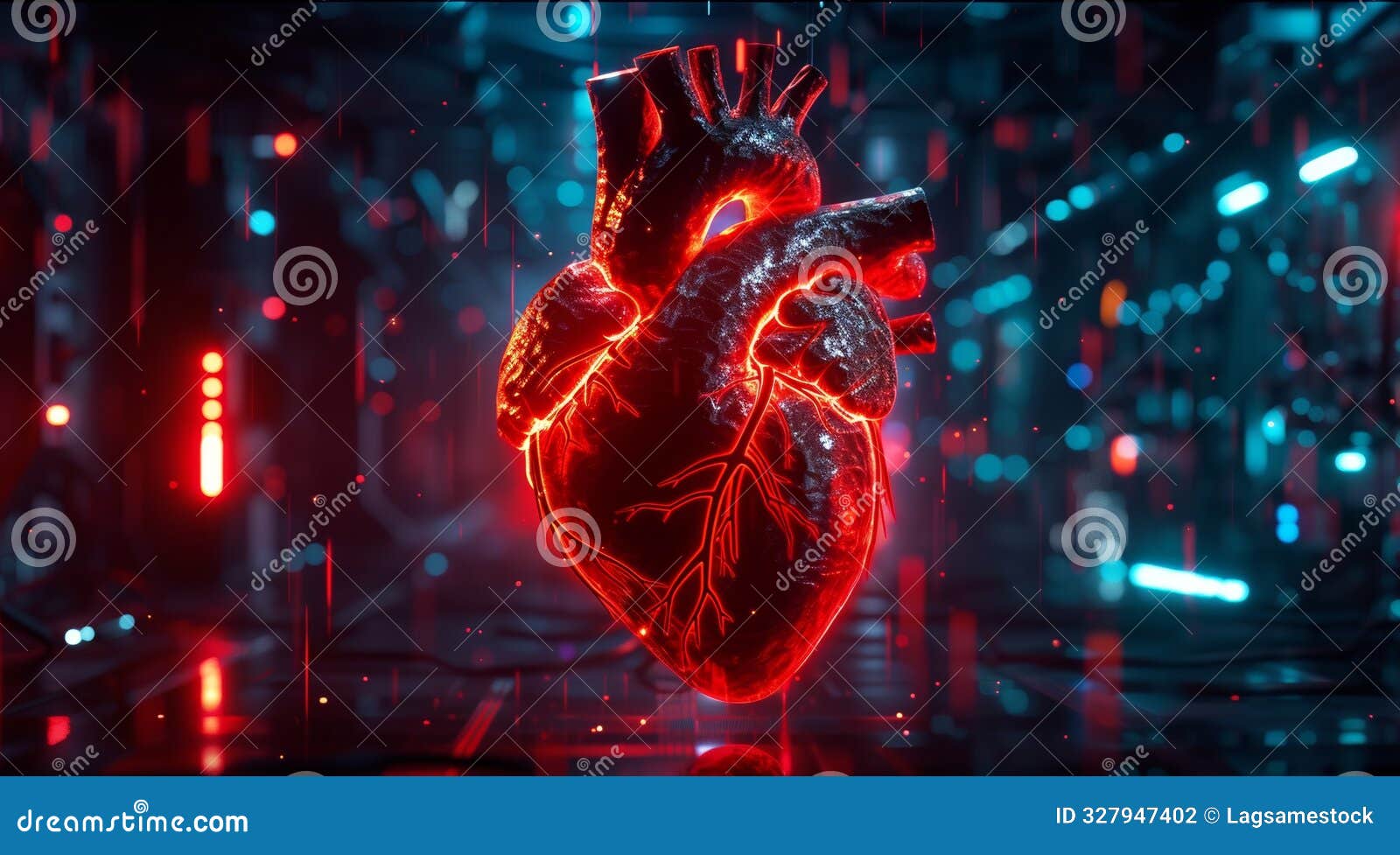 A Virtual Heart with Red Lights on a Dark Background in the Style of ...