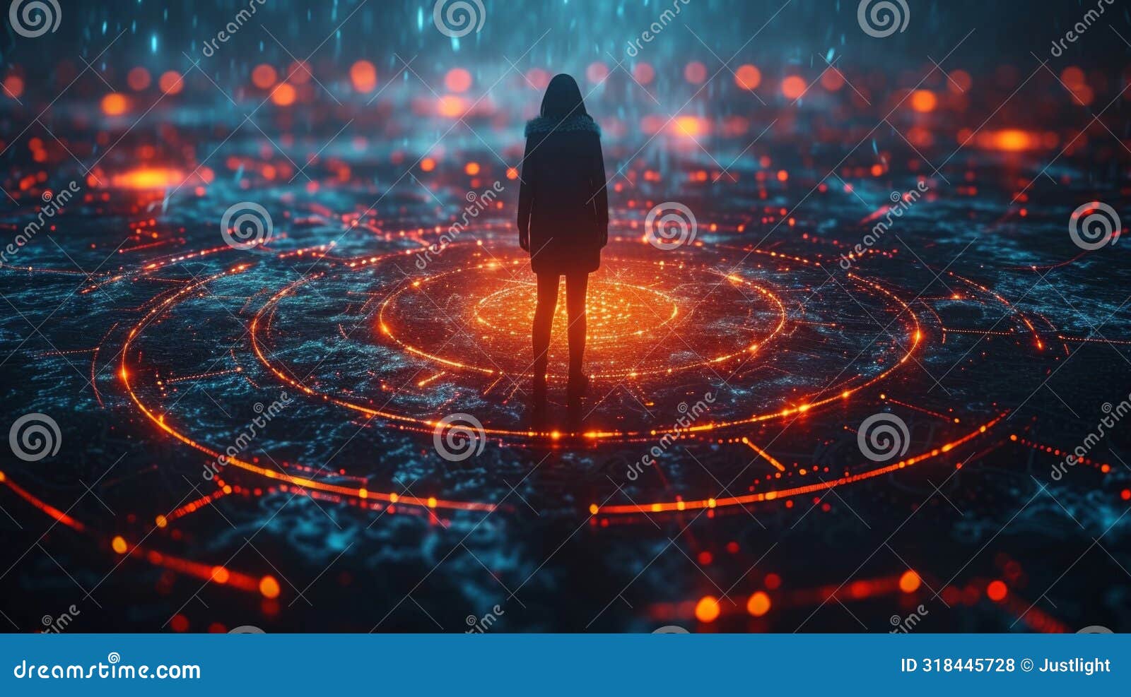 A Virtual Hologram Of A Person Stands In Front Of A Mazelike Structure ...