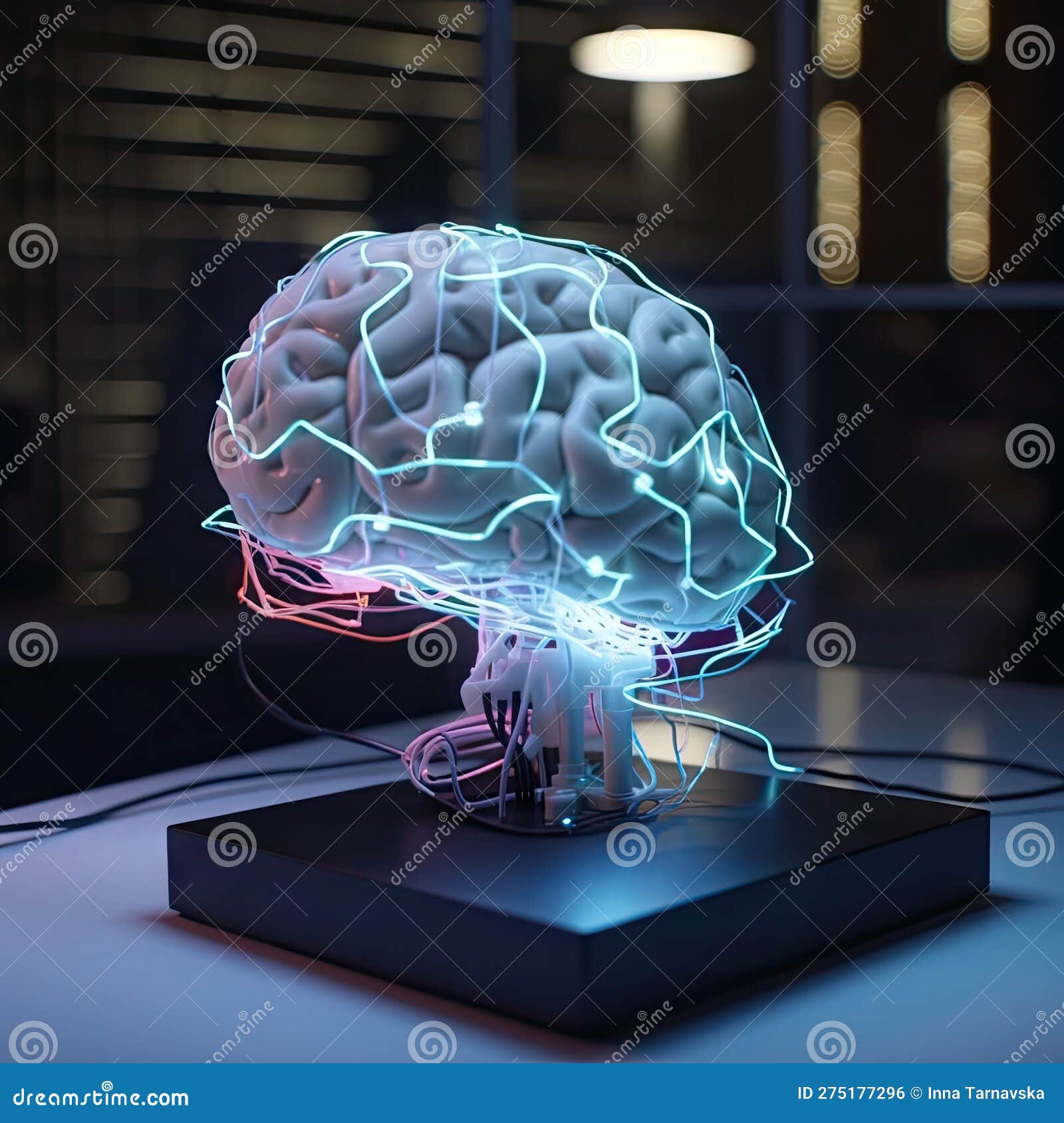 Virtual Human Brain with Neon Nerves Floating Under Tale. Creativity ...
