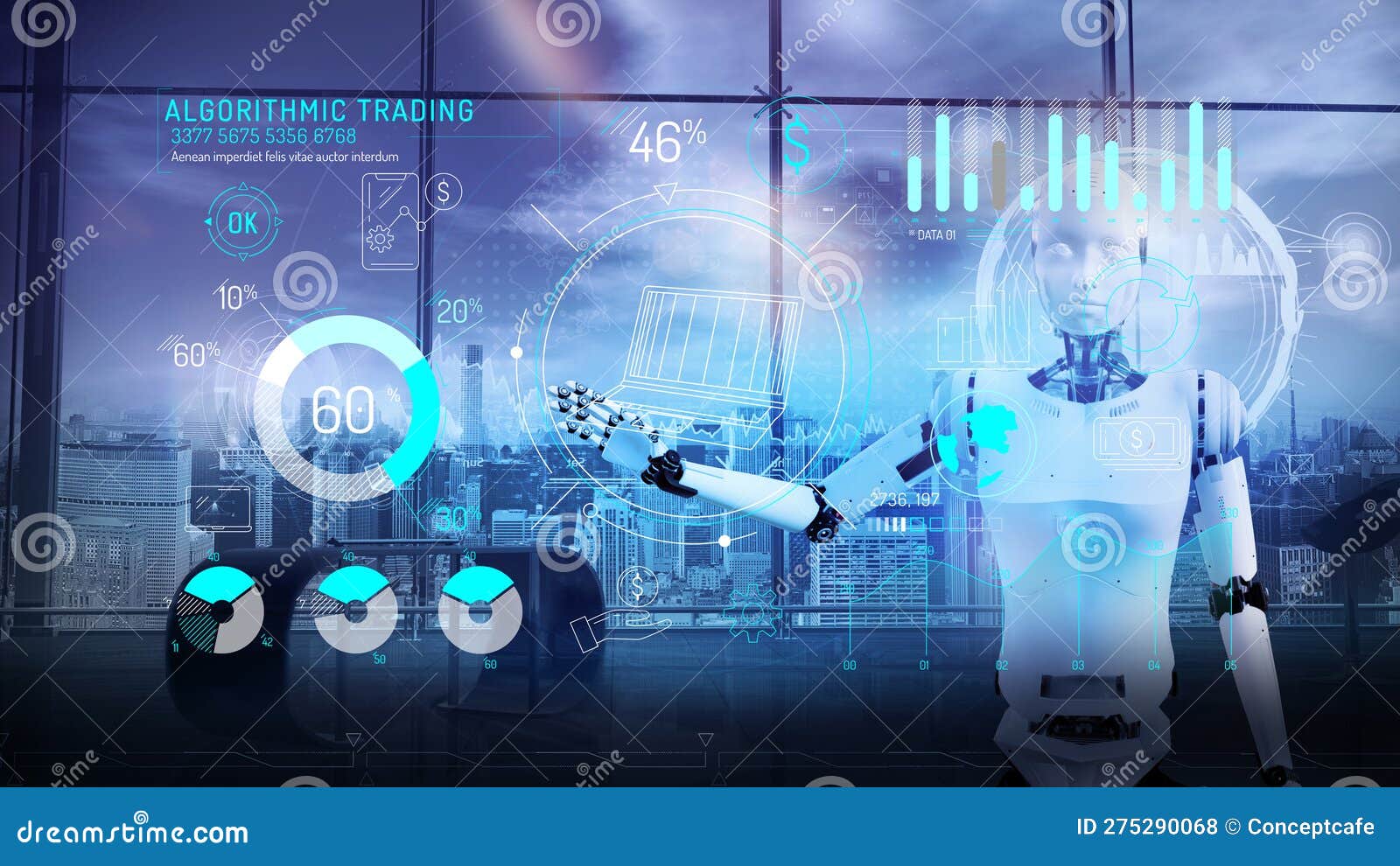 Futuristic Scene with Infographics about Algorithmic Trading. Stock ...