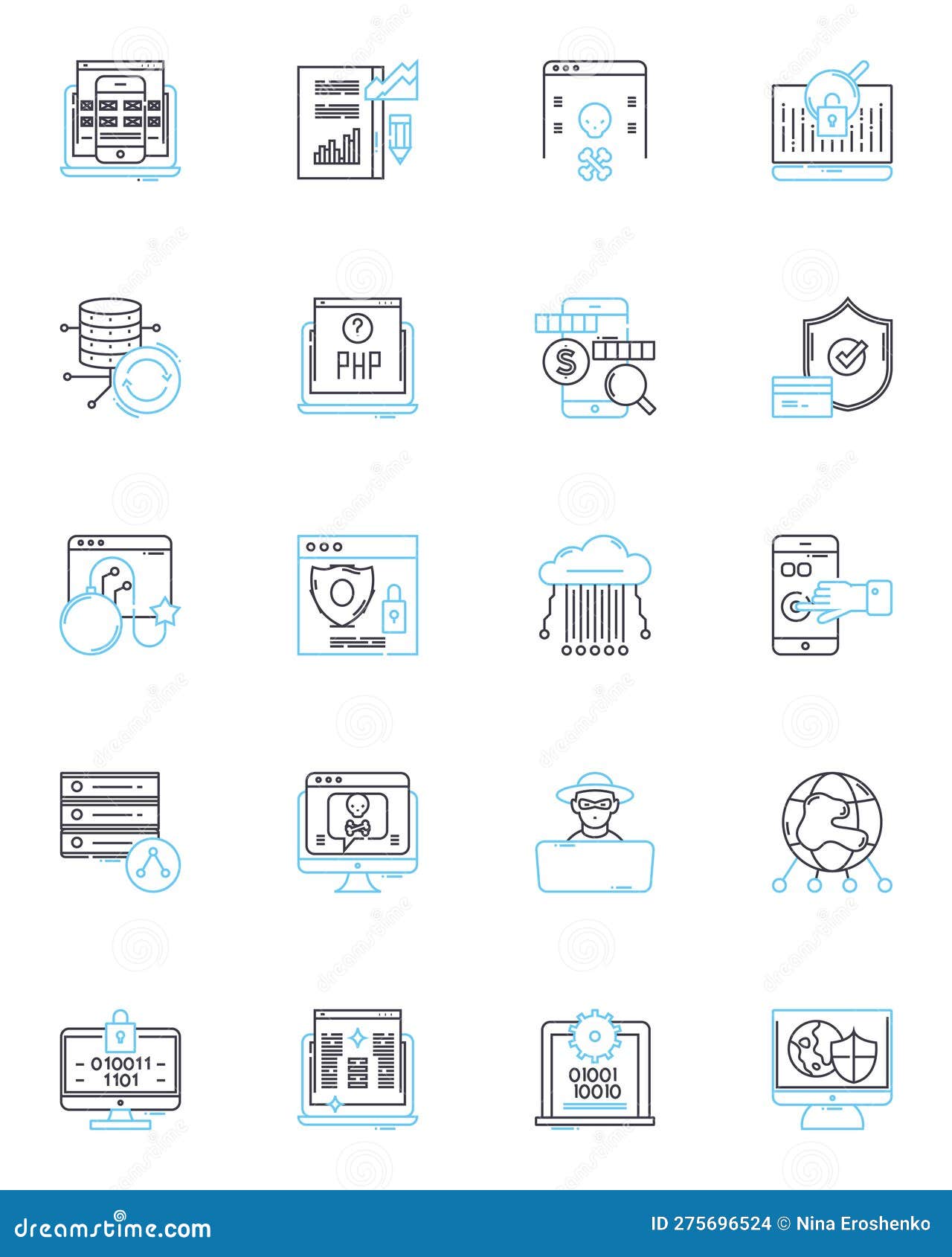 Virtual Intelligence Line Icons Collection Artificial Smart Automation Machine Learning