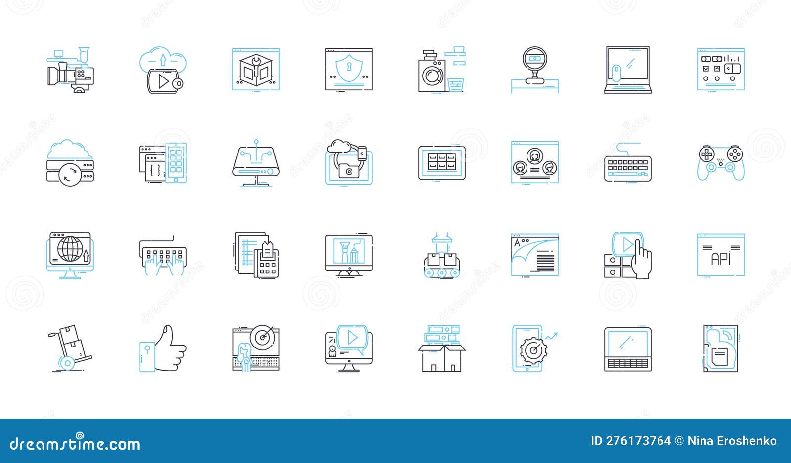 Virtual Intelligence Linear Icons Set. Automation, Algorithms, Machine ...