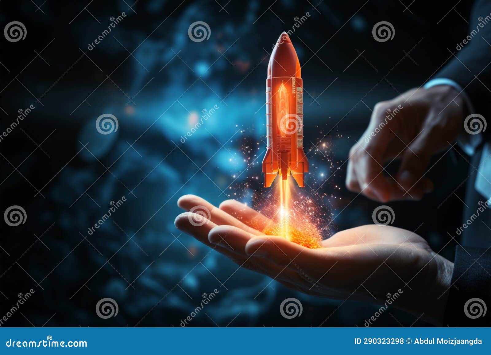 Virtual Interface, Real Potential Hand Propels a Rocket Symbol Stock Illustration - Illustration ...
