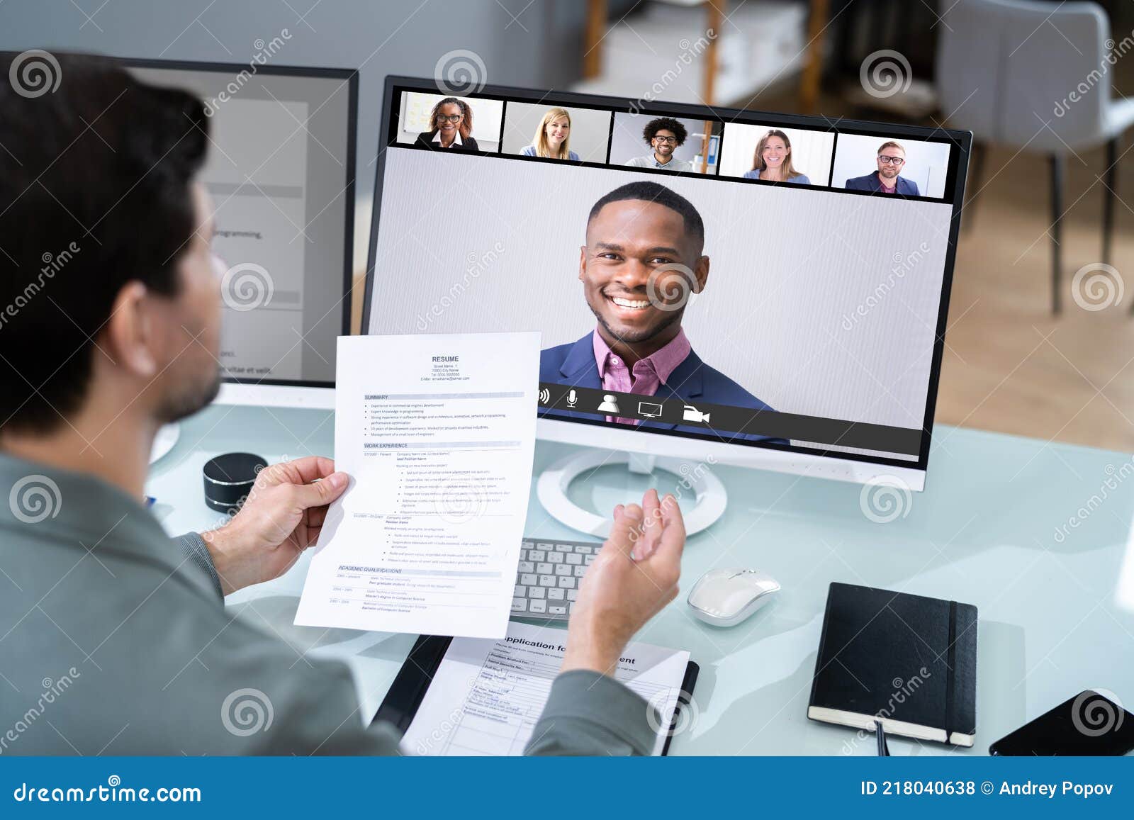Virtual Job Interview Webcast Stock Photo - Image of hybrid, holding ...