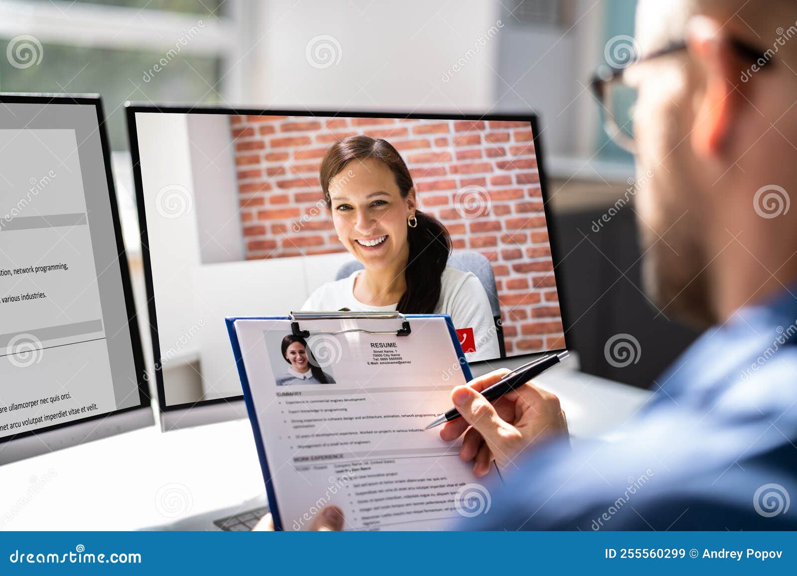 Virtual Job Interview Webcast Stock Image - Image of thumb, positive ...