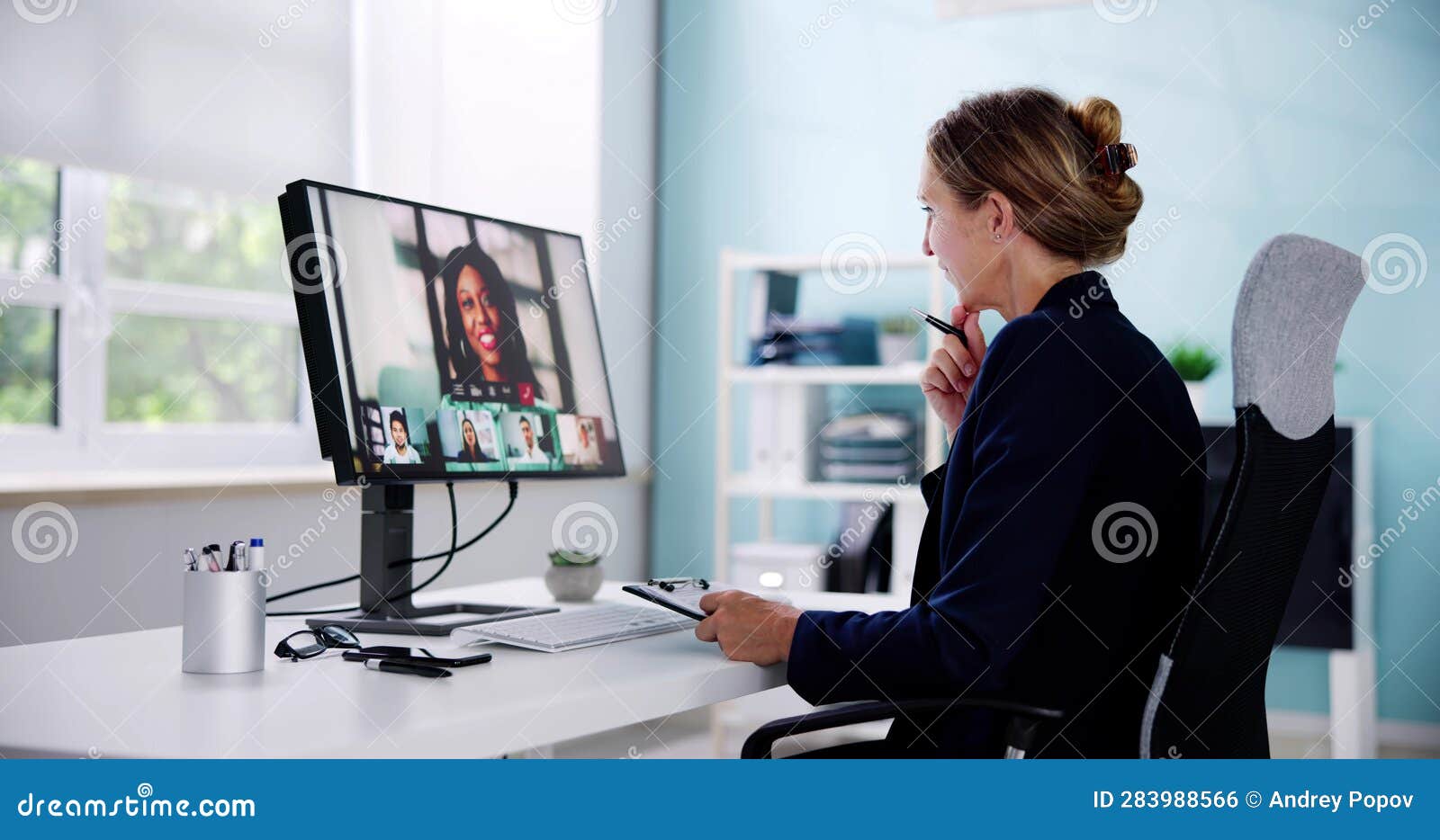 Virtual Job Interview Webcast Stock Photo - Image of elearning, woman ...