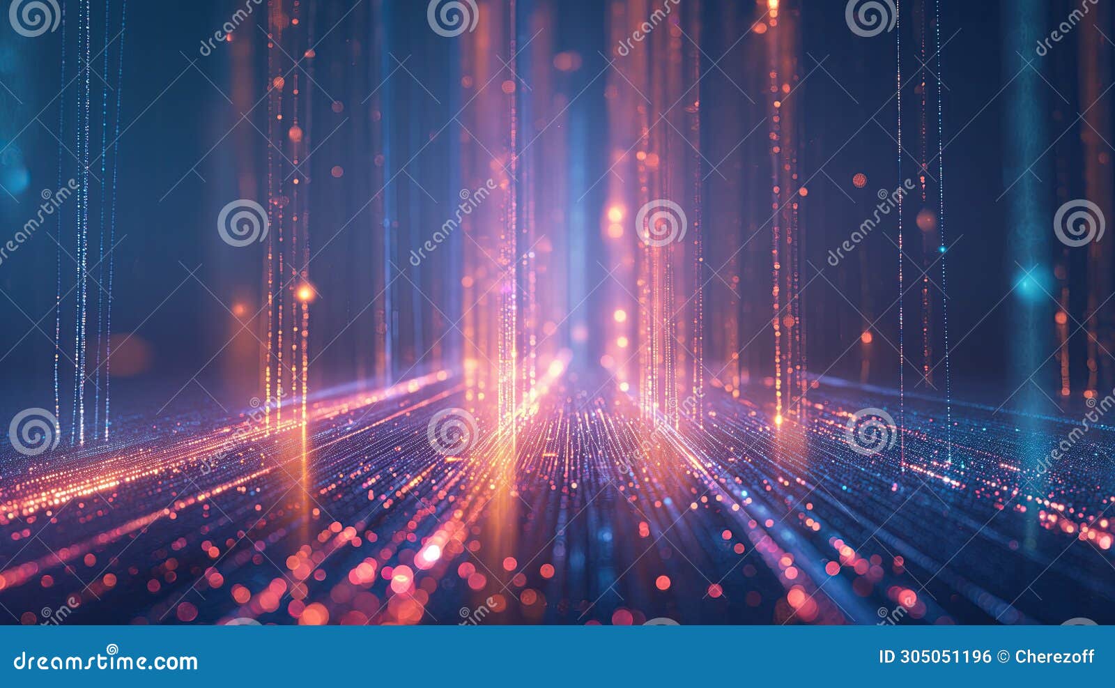 Virtual Landscape with Glowing Vertical Lines Stock Photo - Image of ...