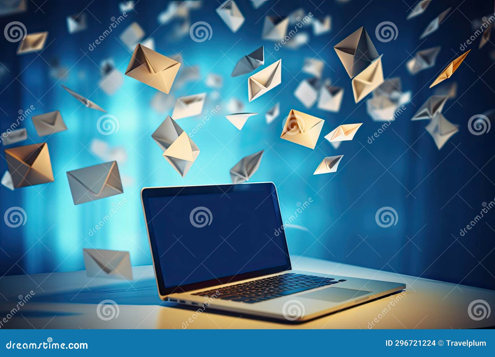 Virtual Letter Envelopes Fly Out of the Open Laptop Screen. Email ...