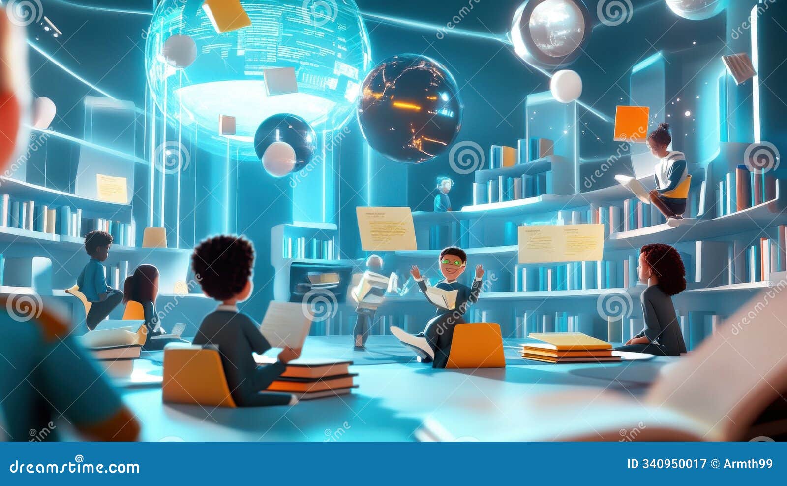 Virtual Library, Futuristic Learning Space with Digital Books and Interactive Technology Stock ...