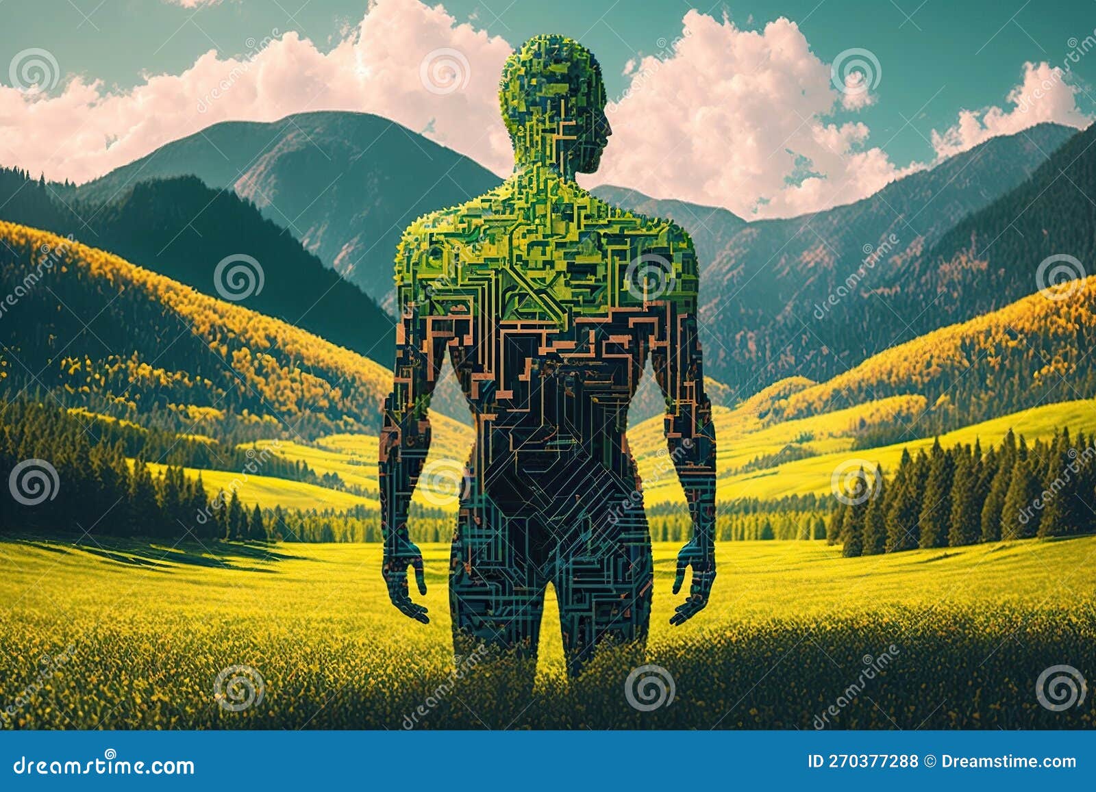 A Virtual Man Stands in the Middle of a Nature, Created with Generative ...