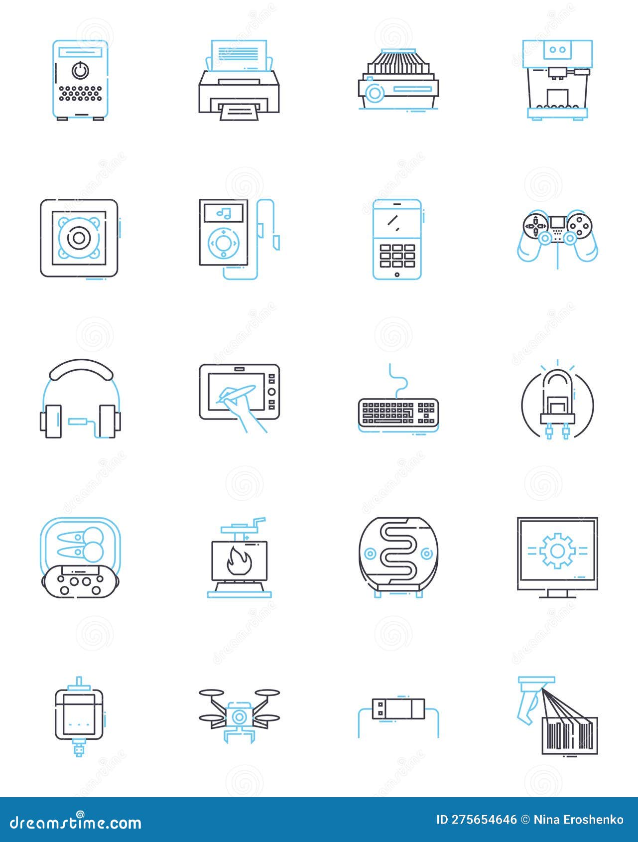 Virtual Management Linear Icons Set. Remote, Digital, Technology ...