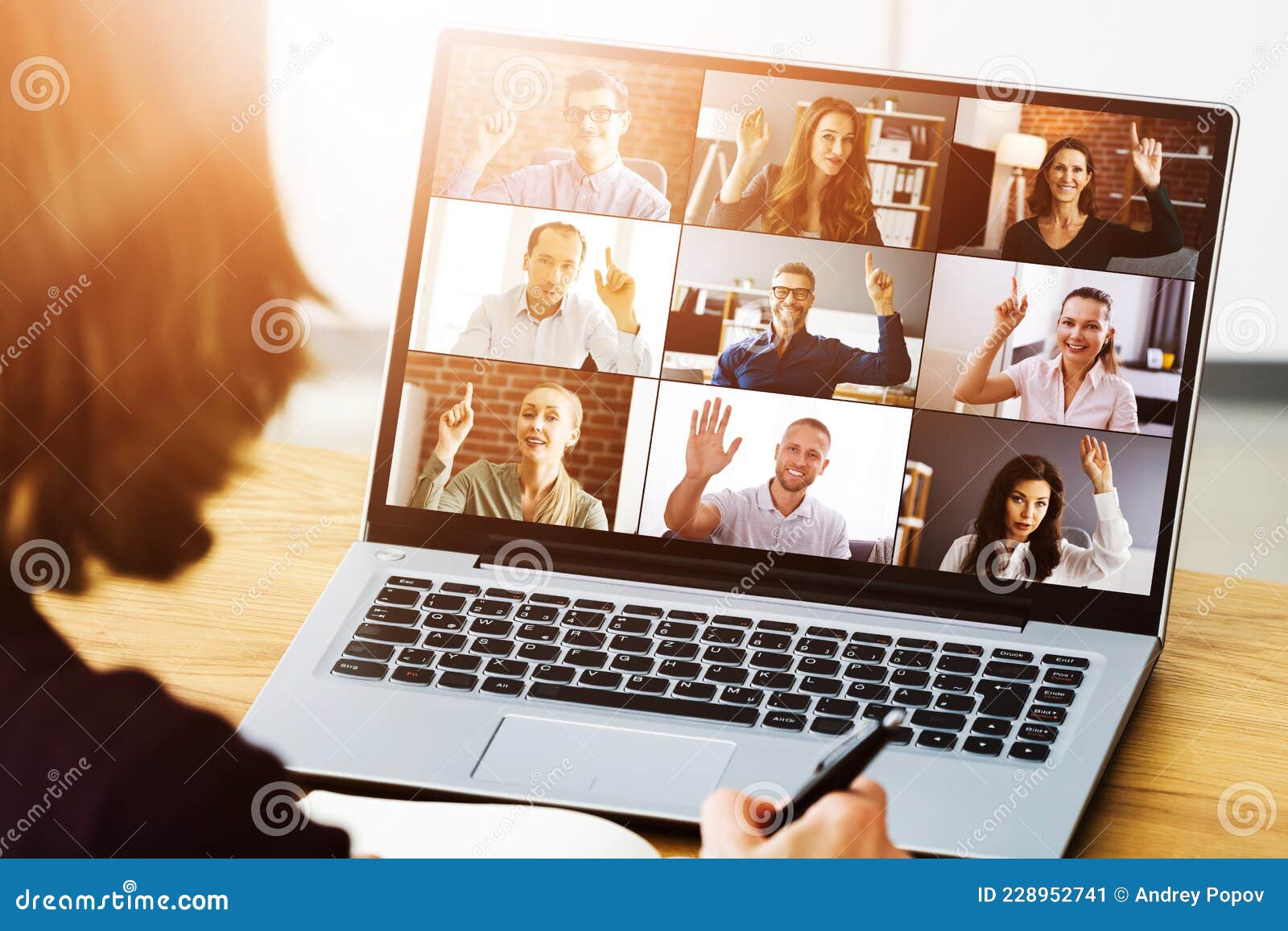 Virtual Meeting Conference Raise Hand Stock Image - Image of question ...