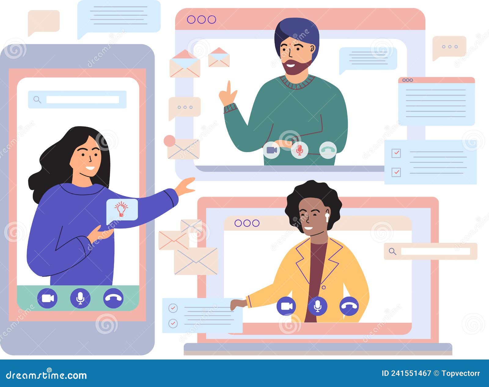 Virtual Meeting, Online Teamwork. Computer with Group of Colleagues ...