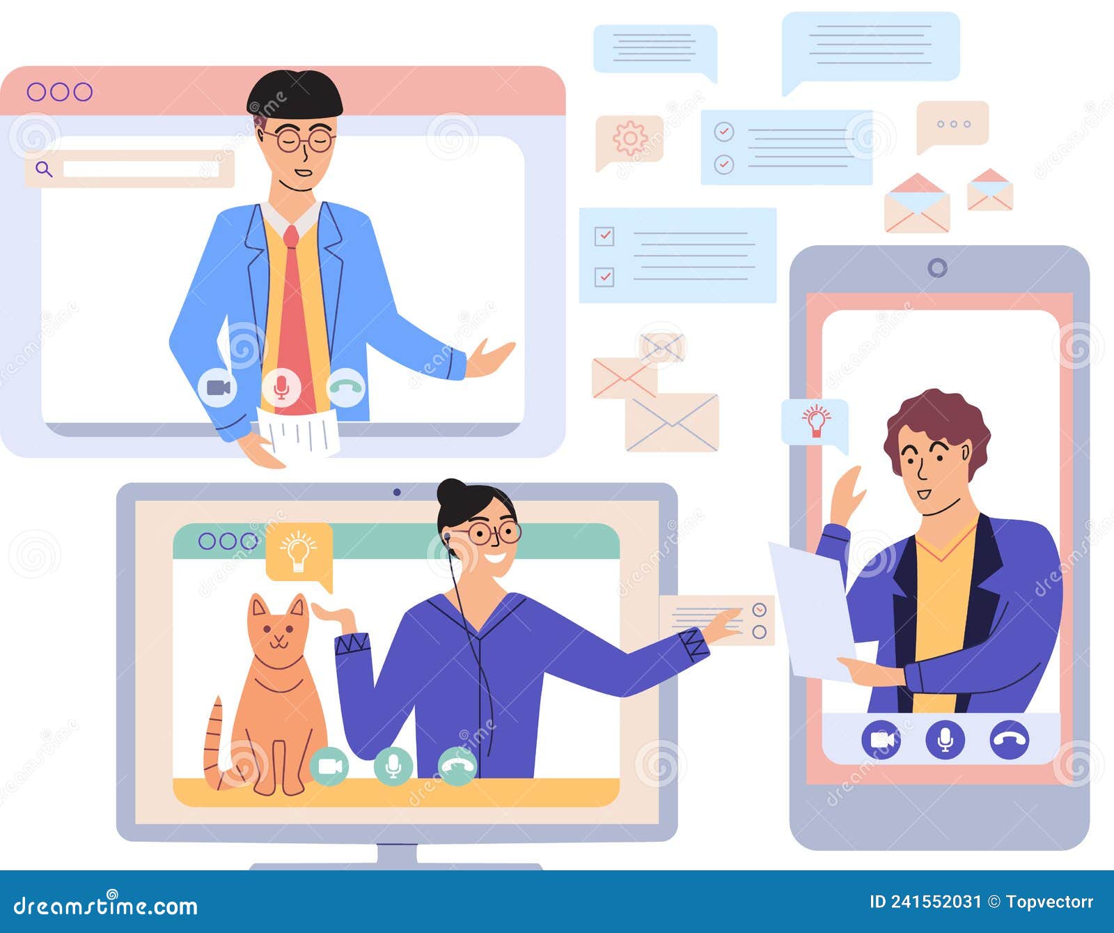 Virtual Meeting, Online Teamwork. Computer with Group of Colleagues ...