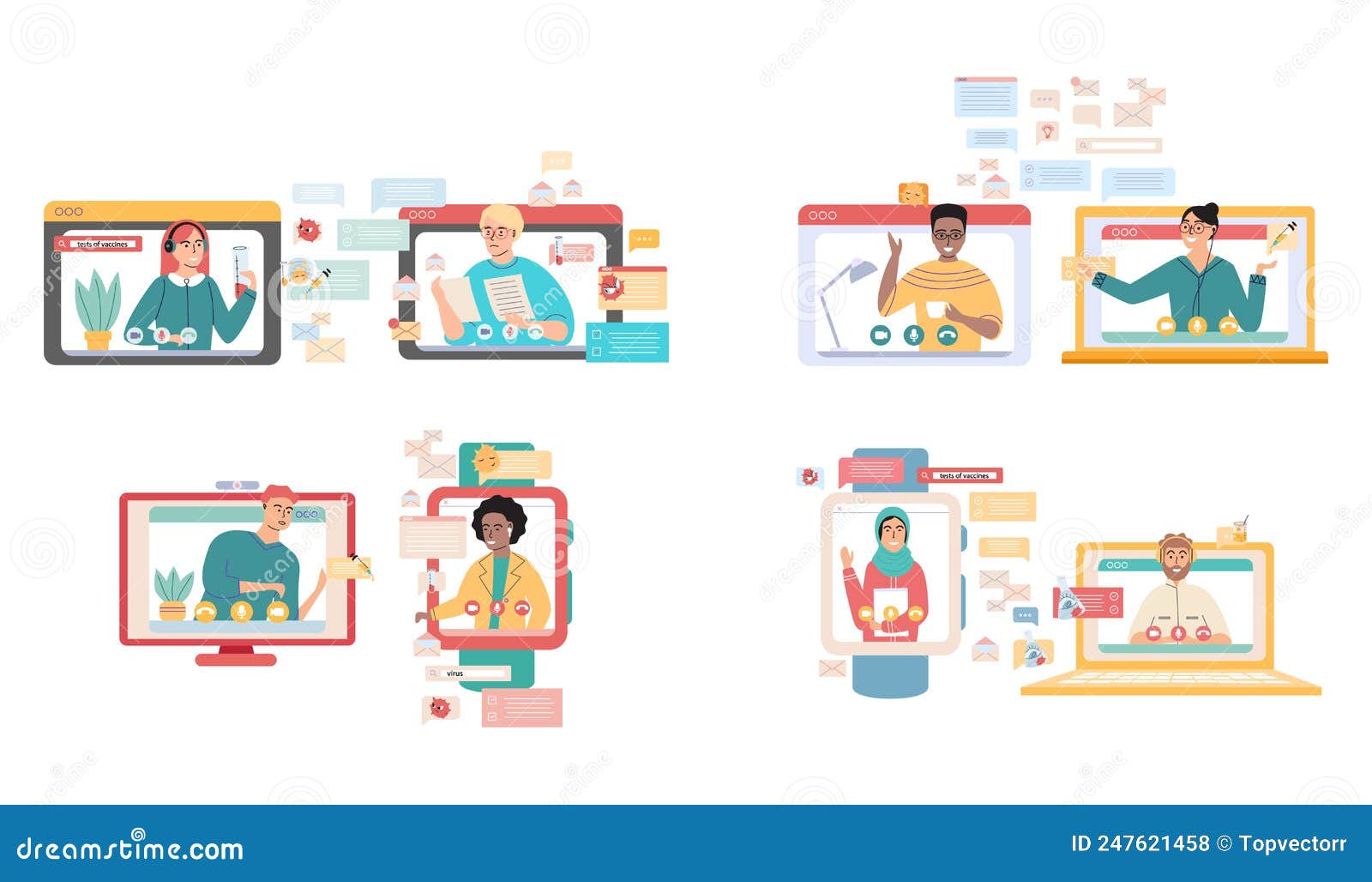 Virtual Meeting, Online Teamwork. Computer with Group of Colleagues ...