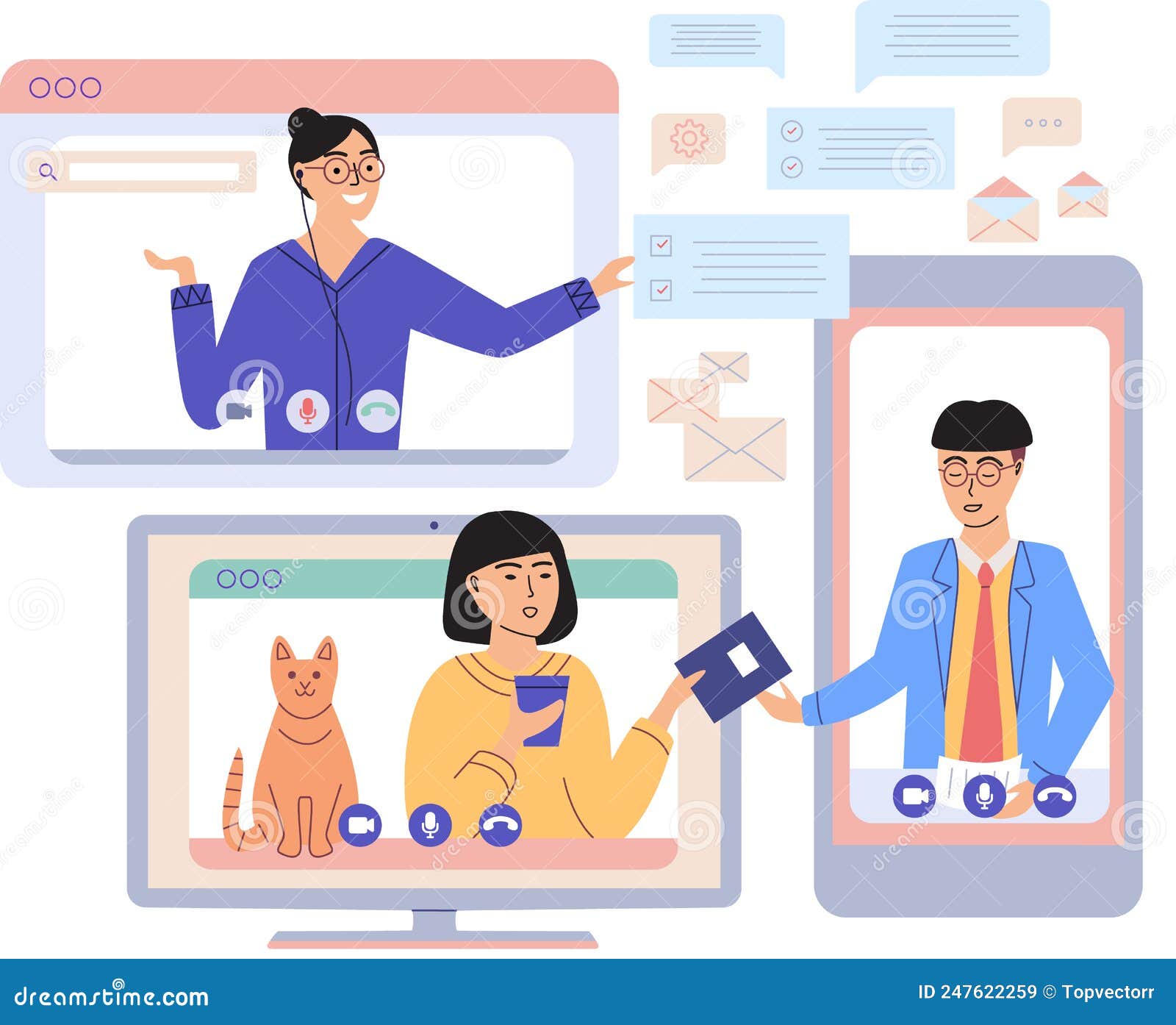 Virtual Meeting, Online Teamwork. Computer with Group of Colleagues ...