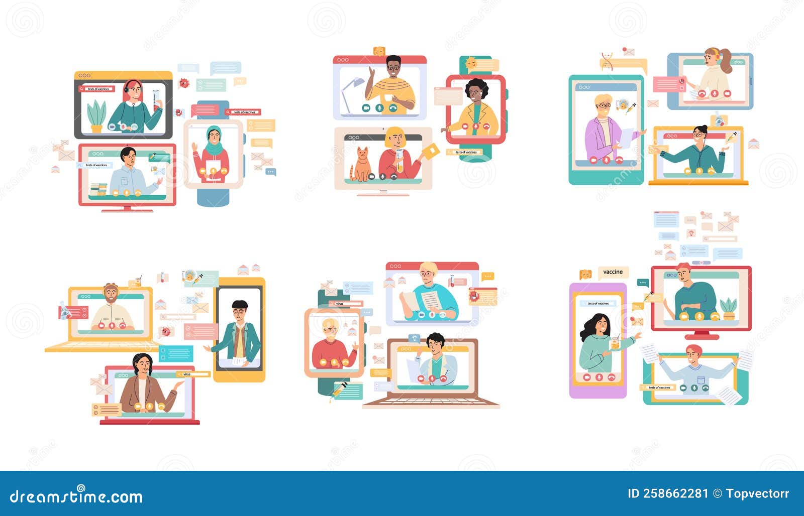 Virtual Meeting, Online Teamwork. Computer with Group of Colleagues ...