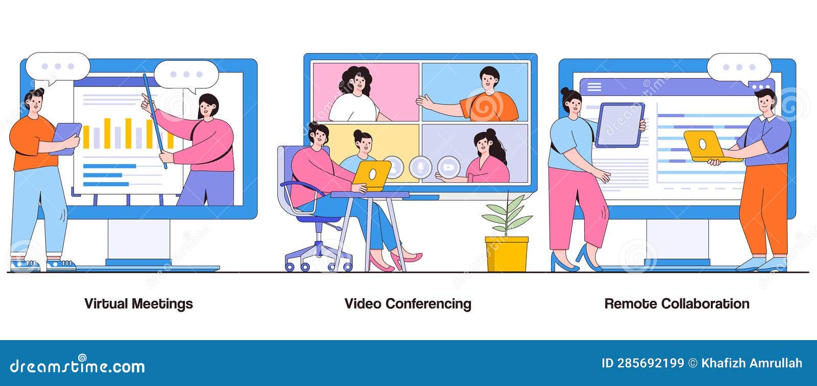 Virtual Meetings, Video Conferencing, Remote Collaboration Concept with ...