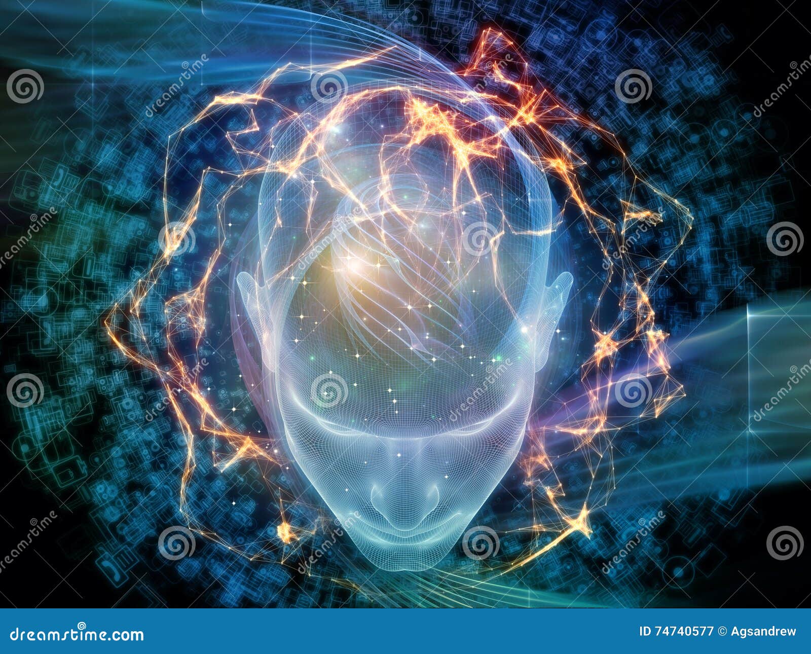 Virtual Mind stock image. Image of nose, glow, face, forehead - 74740577