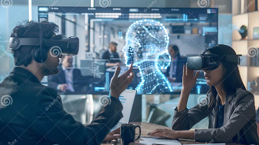 A Virtual Office Environment Where Employees Collaborate. Stock ...