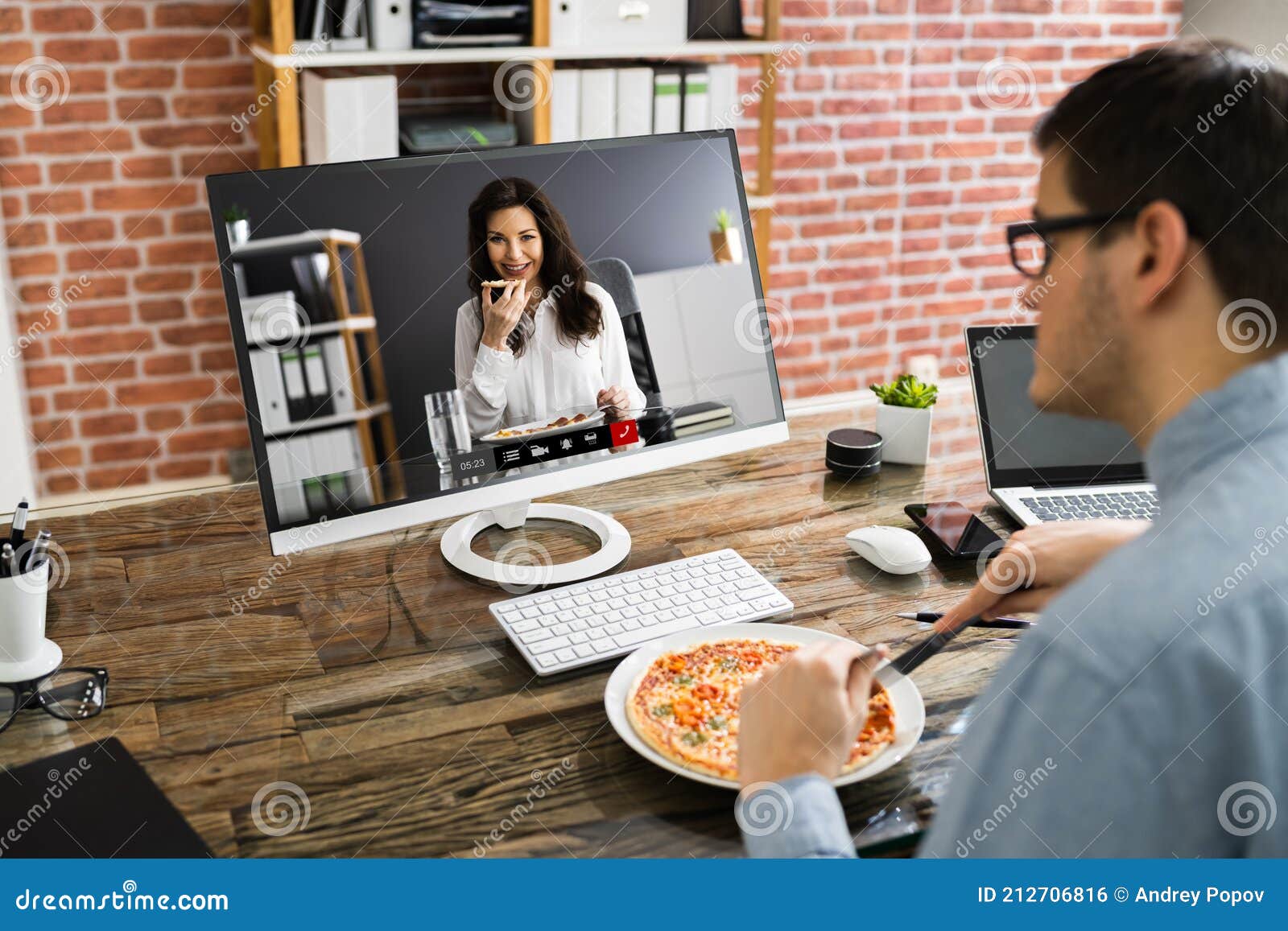 Virtual Office Lunch Break Using Video Conference Stock Photo - Image ...