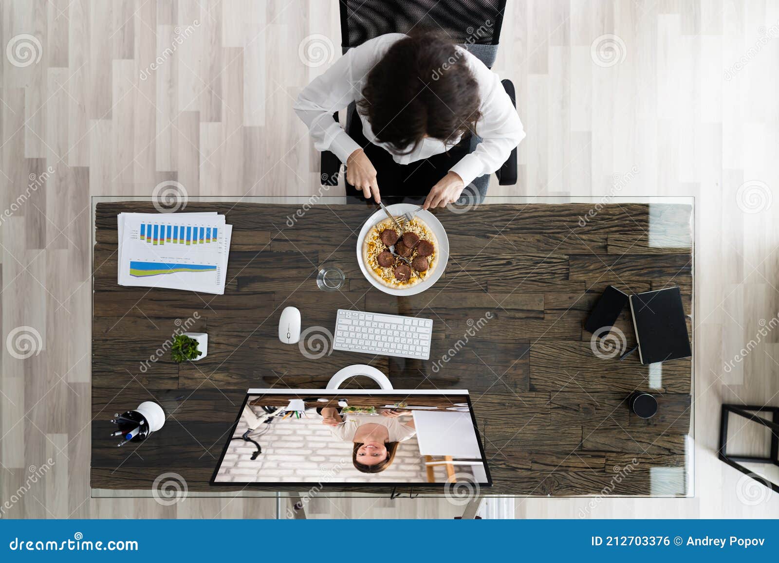 Virtual Office Lunch Break stock photo. Image of hand - 212703376