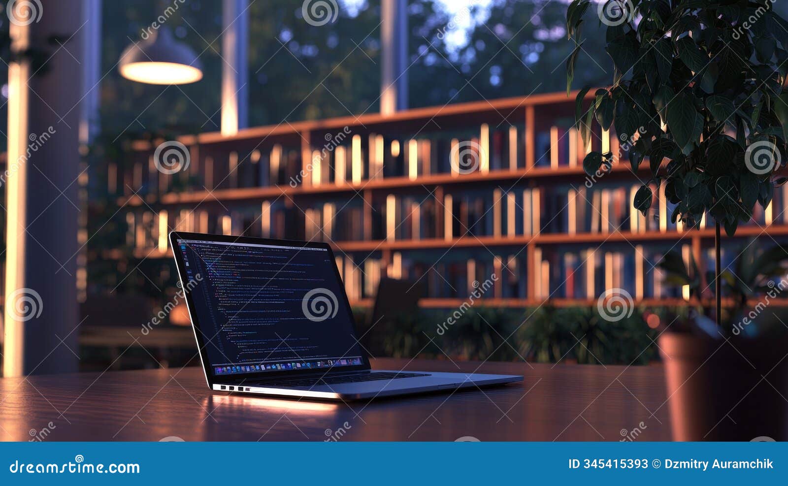 Virtual Office Room with Bookcases and Professional Remote Work Setup ...