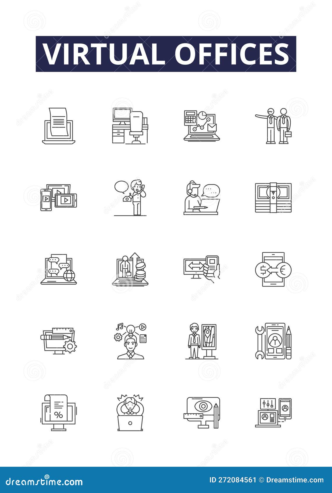 Virtual Offices Line Vector Icons and Signs. Offices, Remote ...