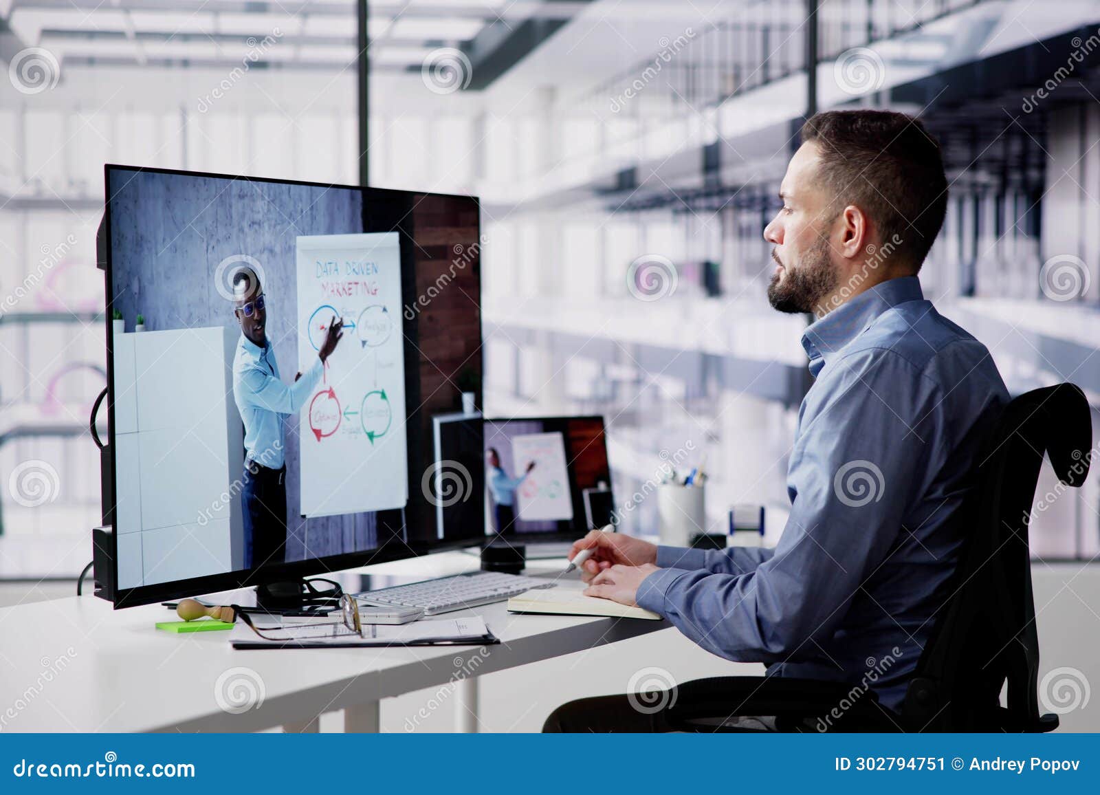 Virtual Online Training Program with Coach Stock Image - Image of video ...