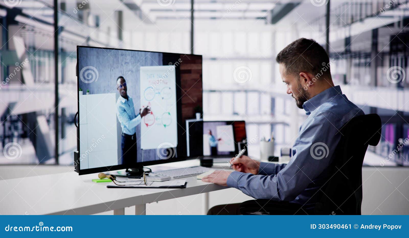 Virtual Online Training Program with Coach Stock Image - Image of ...