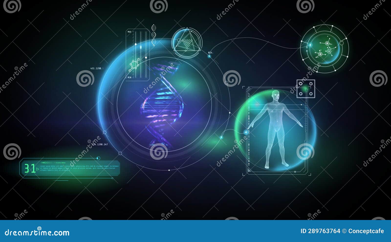 The Virtual Panel of the Future with Human DNA Information. Stock ...