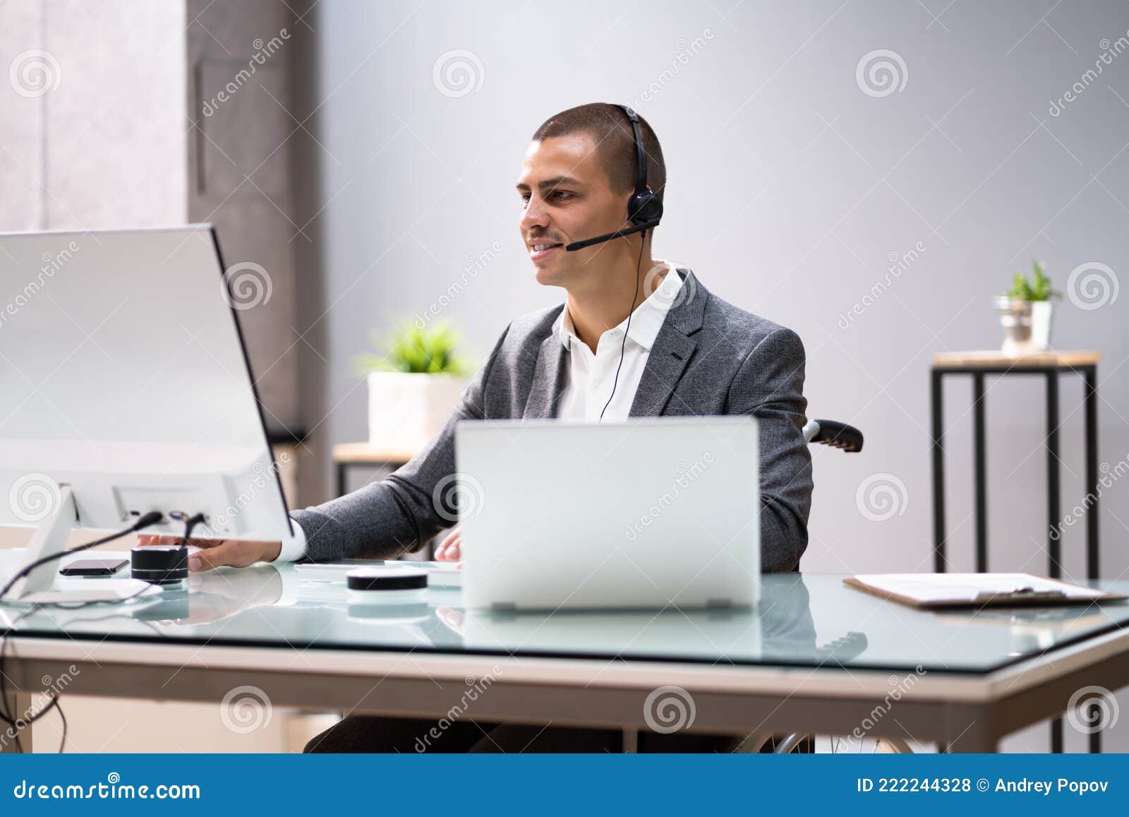 Virtual Personal Assistant Man Making Video Conference Stock Photo ...
