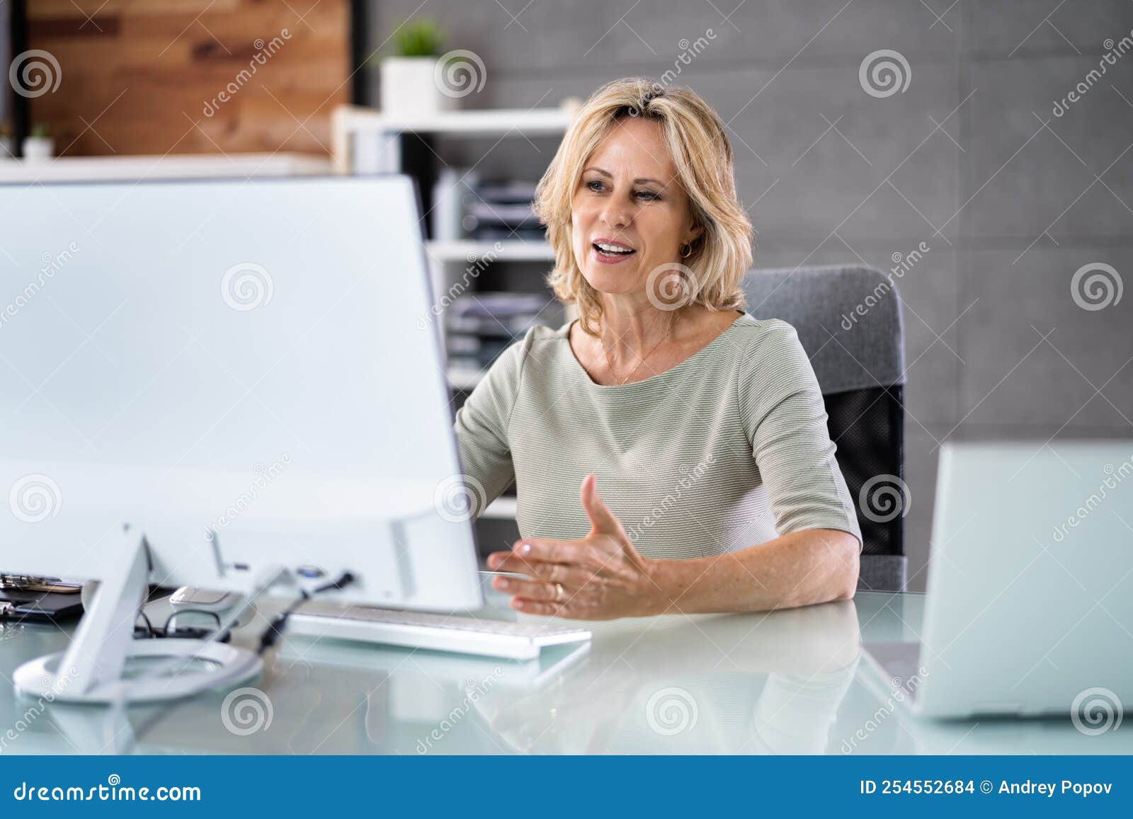 Virtual Personal Assistant Woman Making Video Conference Stock Photo ...