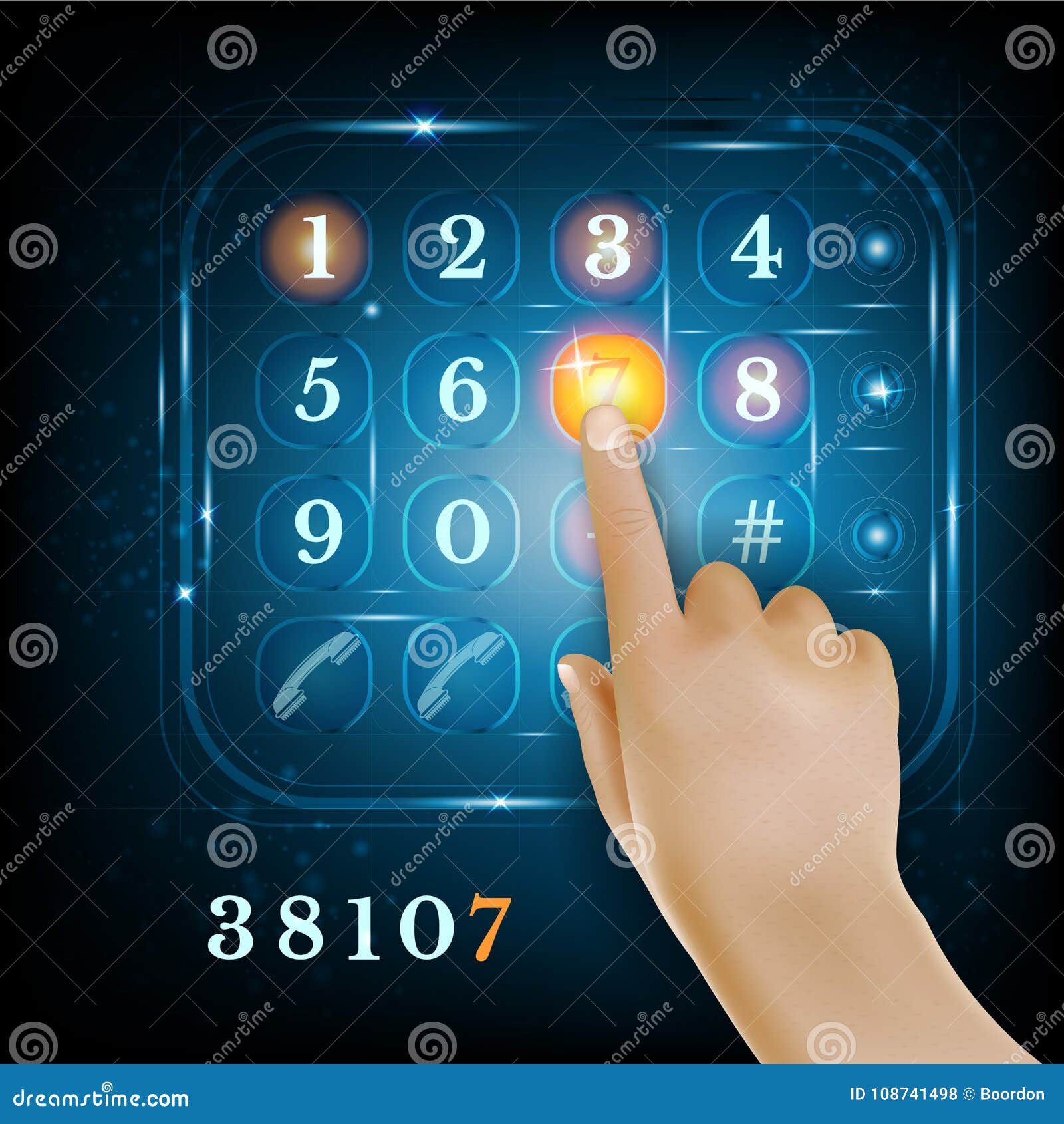Virtual Phone Keyboard or Keypad and Realistic Hand Push the Button ...