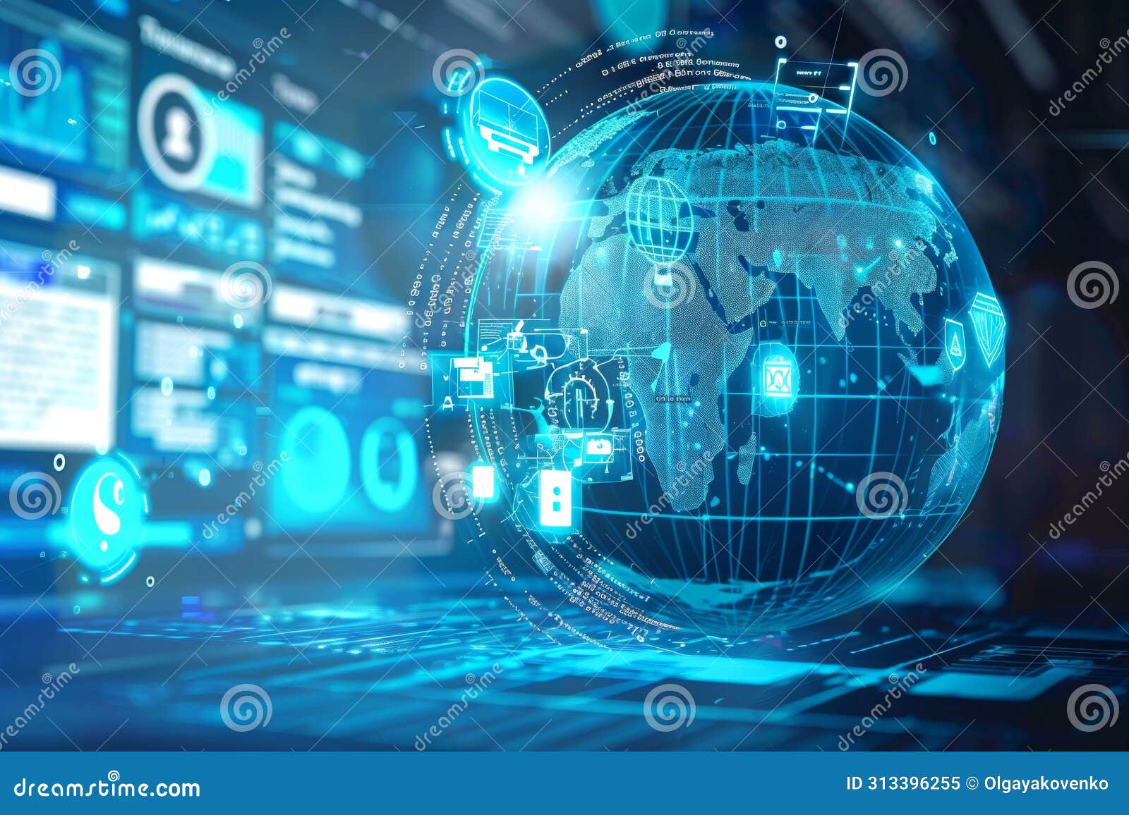 Virtual Planet Earth with Digital Technology Interface Stock ...