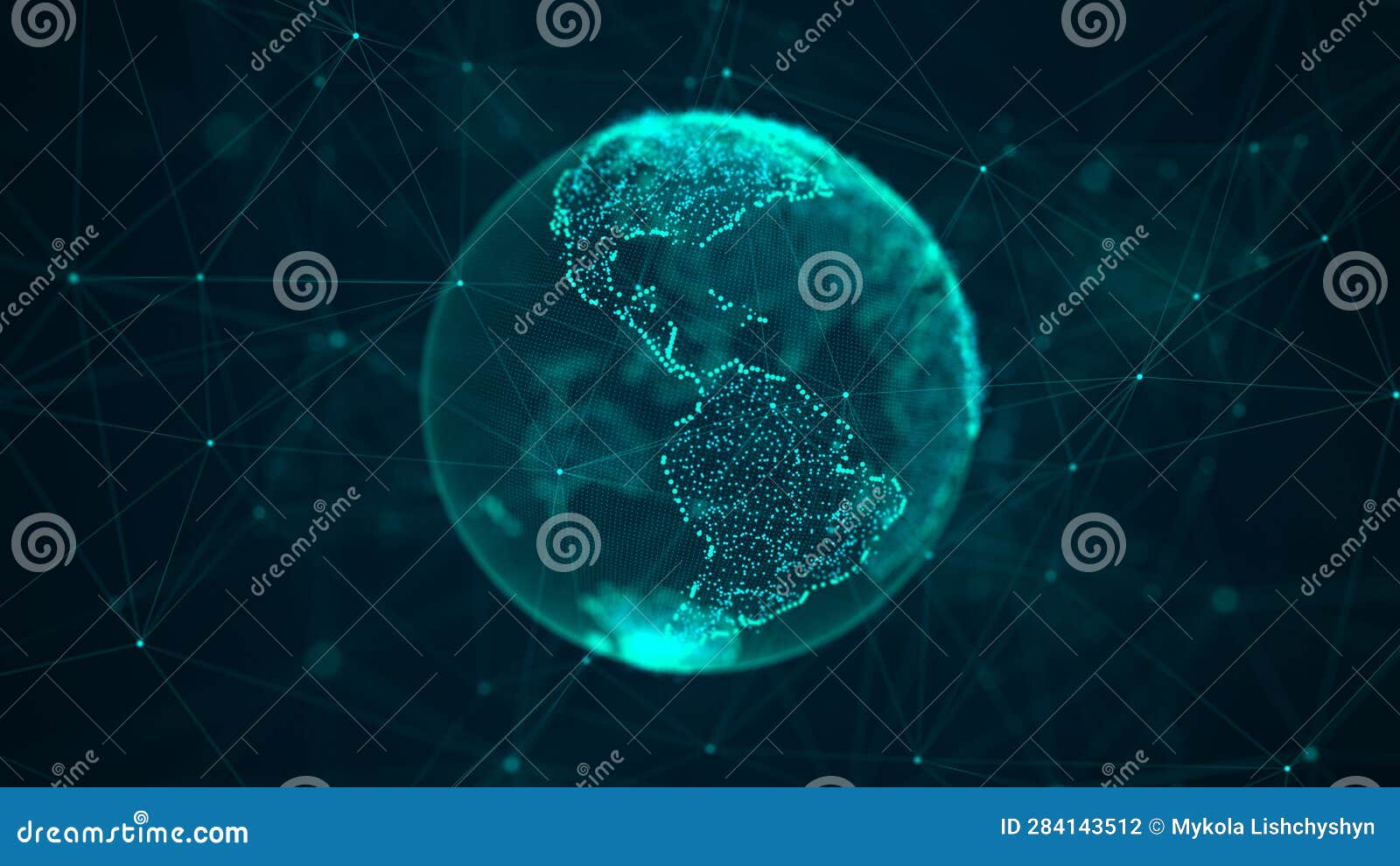 Virtual Planet Earth with Particles and Lines. Network Connection Big ...