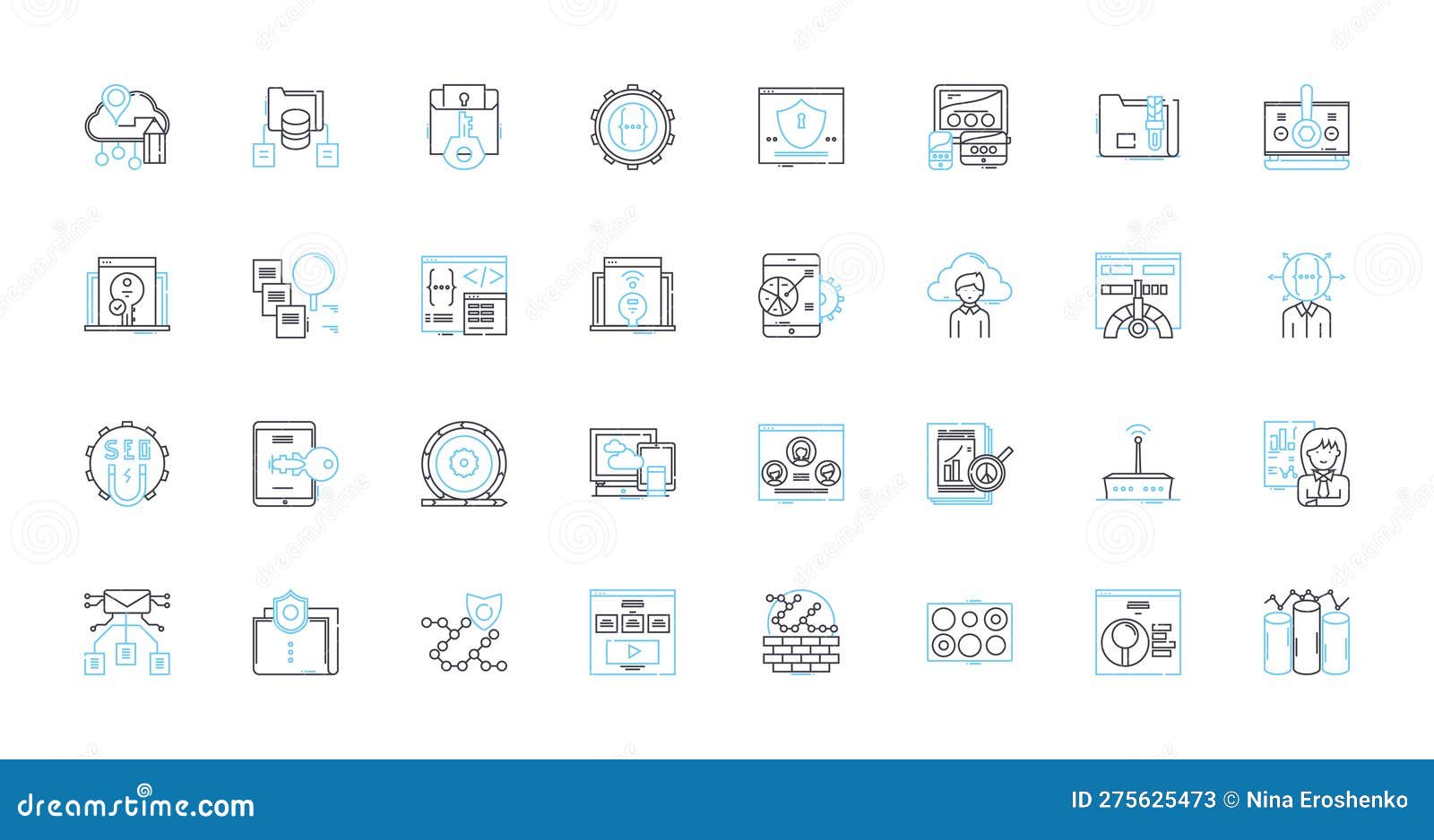 Virtual Platform Linear Icons Set. Virtuality, Cyberworld ...