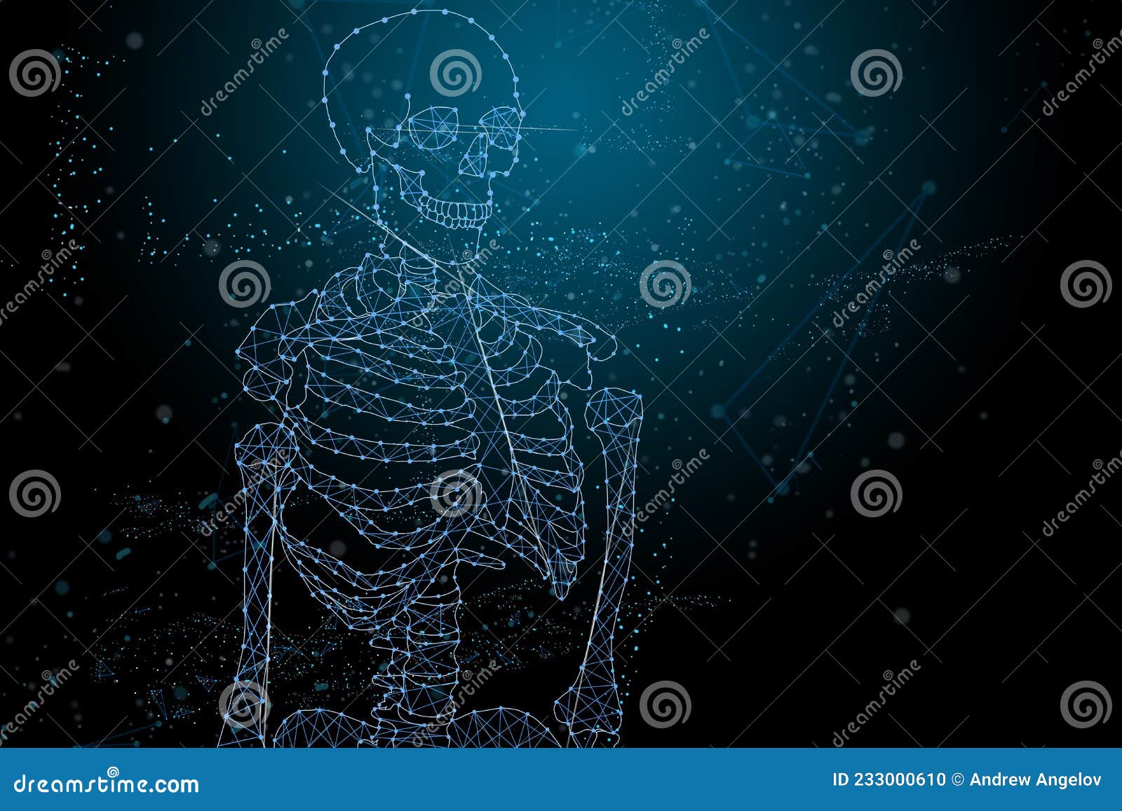 Virtual Points and Lines in the Form of a Skeleton on Blue Background ...