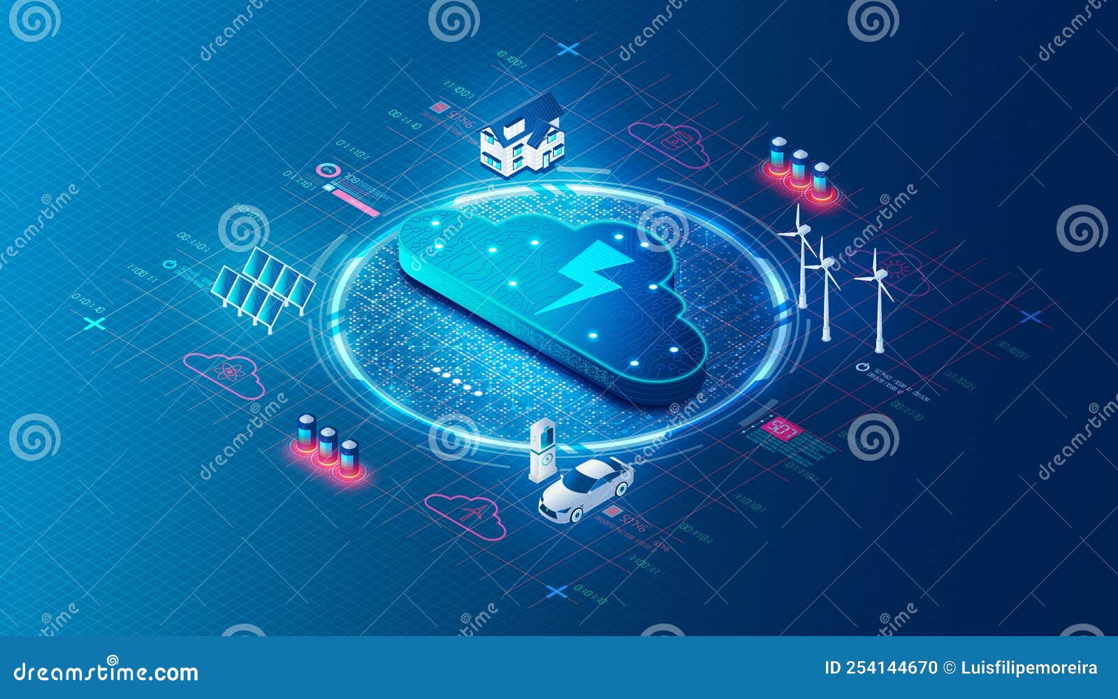 Virtual Power Plant Concept - VPP - 3D Illustration Stock Photo - Image ...