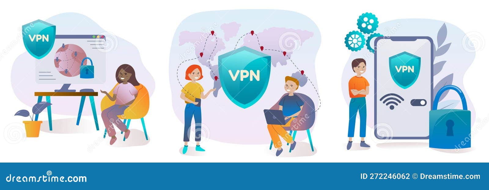 Cybersecurity and Virtual Private Network Set. People Using VPN for ...