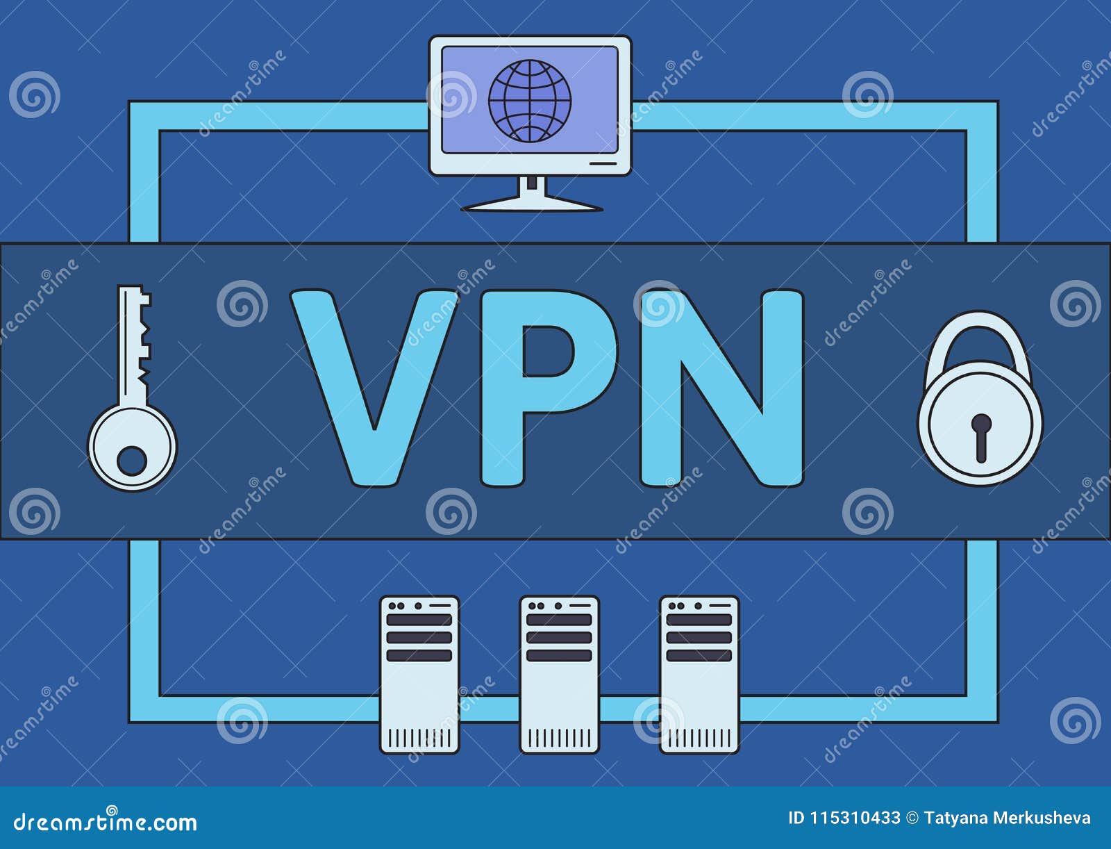 Virtual Private Network VPN Flat Line Concept. Vector Illustration on ...