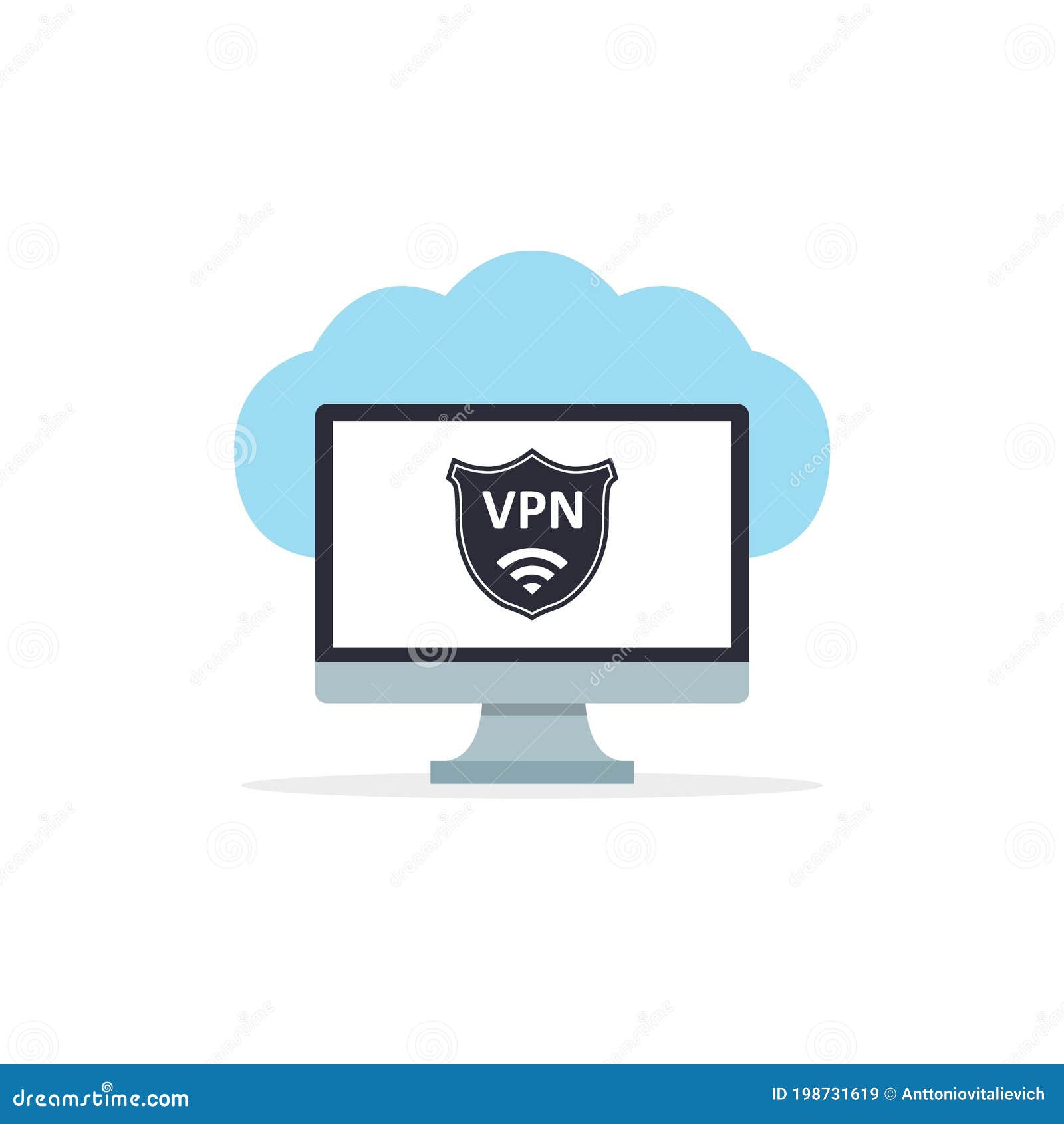 Virtual Private Network. VPN Icon on Computer Screen. WiFi Wireless ...